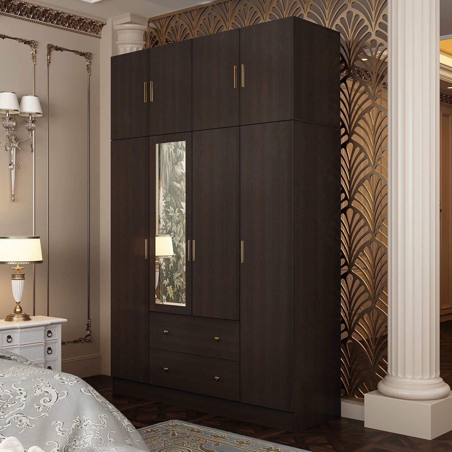 Timechee 63"W Family Wardrobe/Armoire/Closet by with Mirror Doors ...