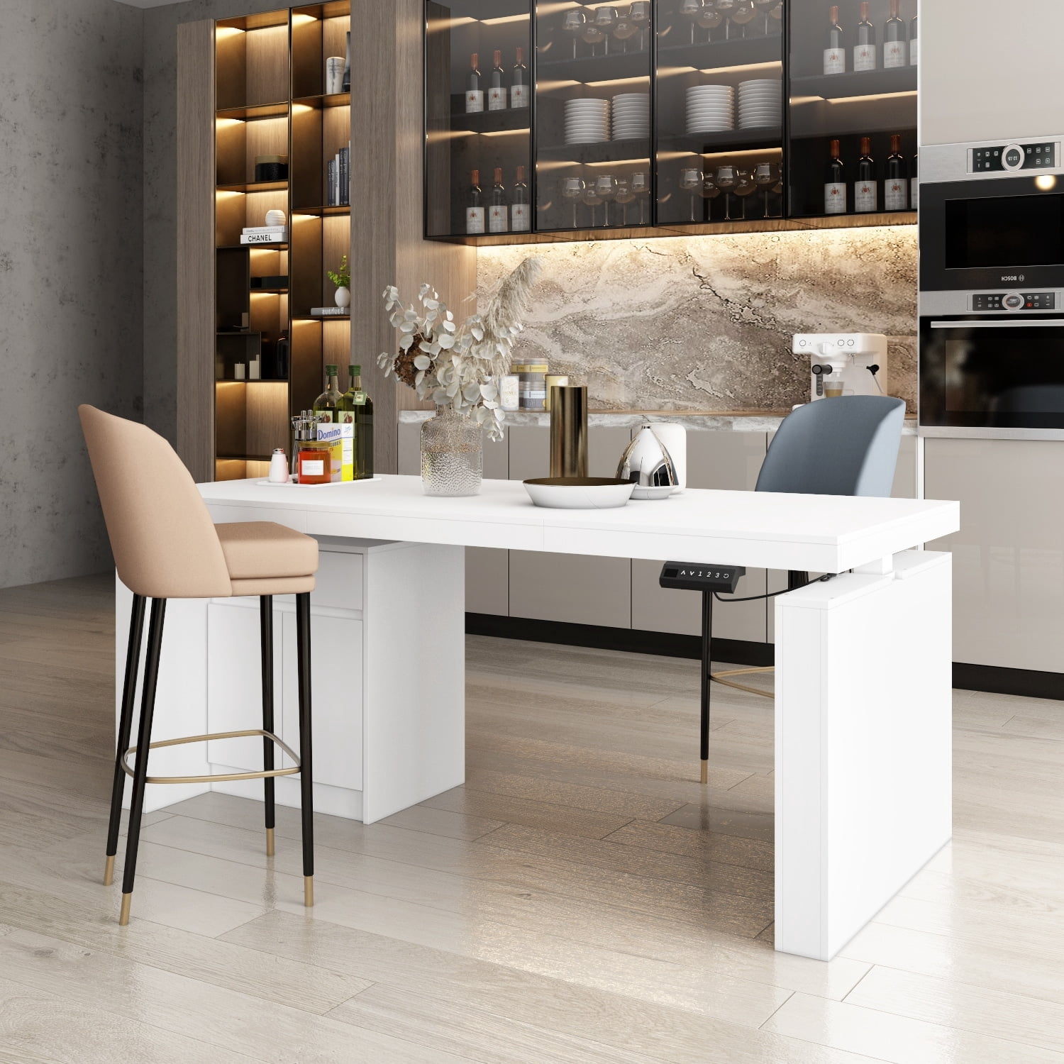 Timechee 70.9"W Dining Table White Adjustable Workstation Modern Office ...