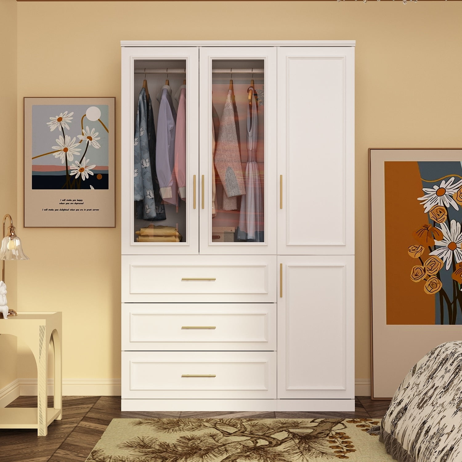 Timechee 74.8"H Large Modular Wardrobe Cloest Armoire Cabinet Glass ...