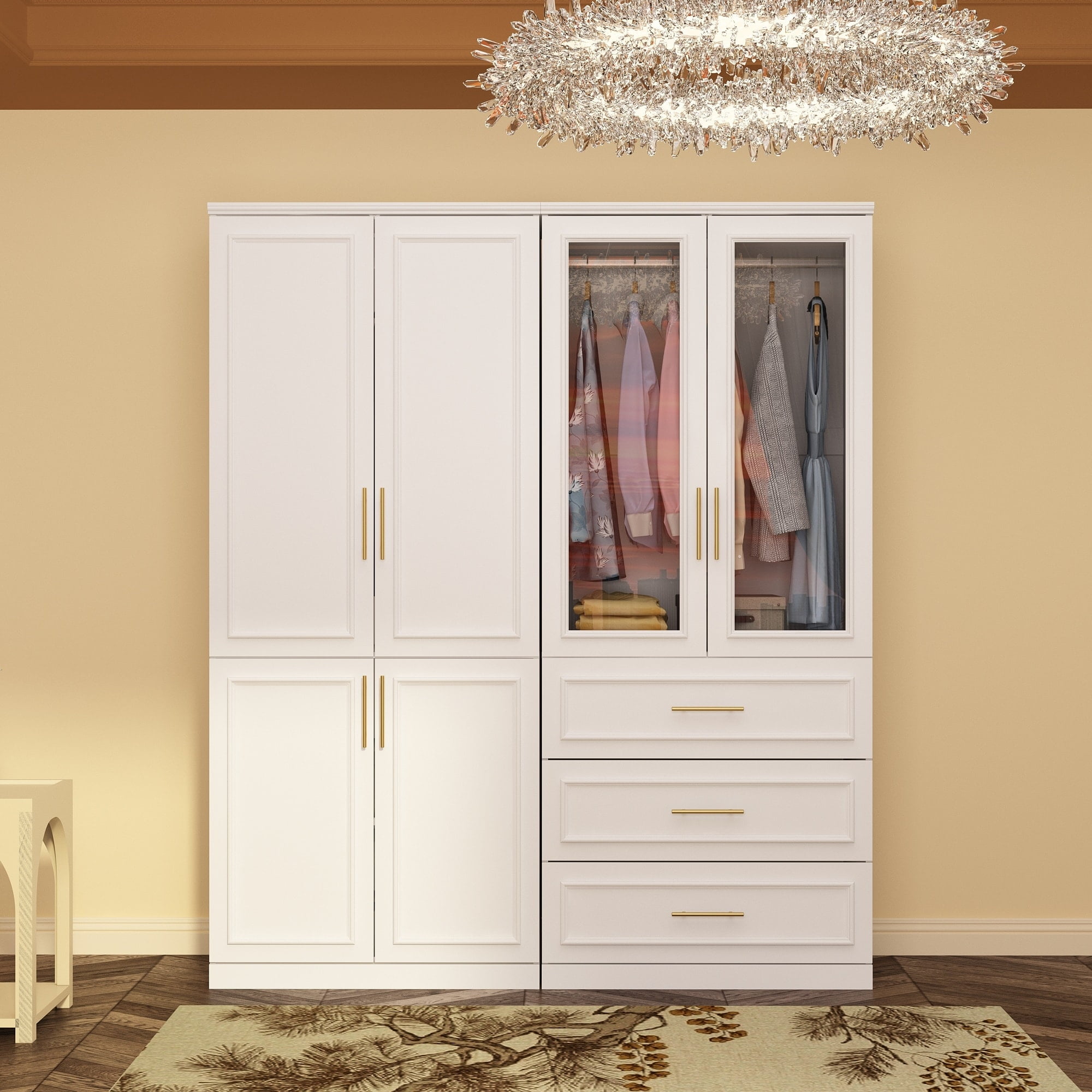 Timechee 74.8"H Large Modular Wardrobe Cloest Armoire Cabinet Glass ...