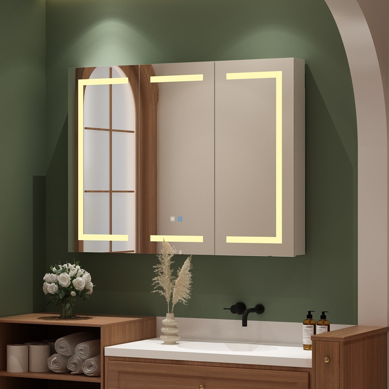 "LED Lighted Bathroom Medicine Cabinet with Anti-Fog & Defogger, 35.4 ...