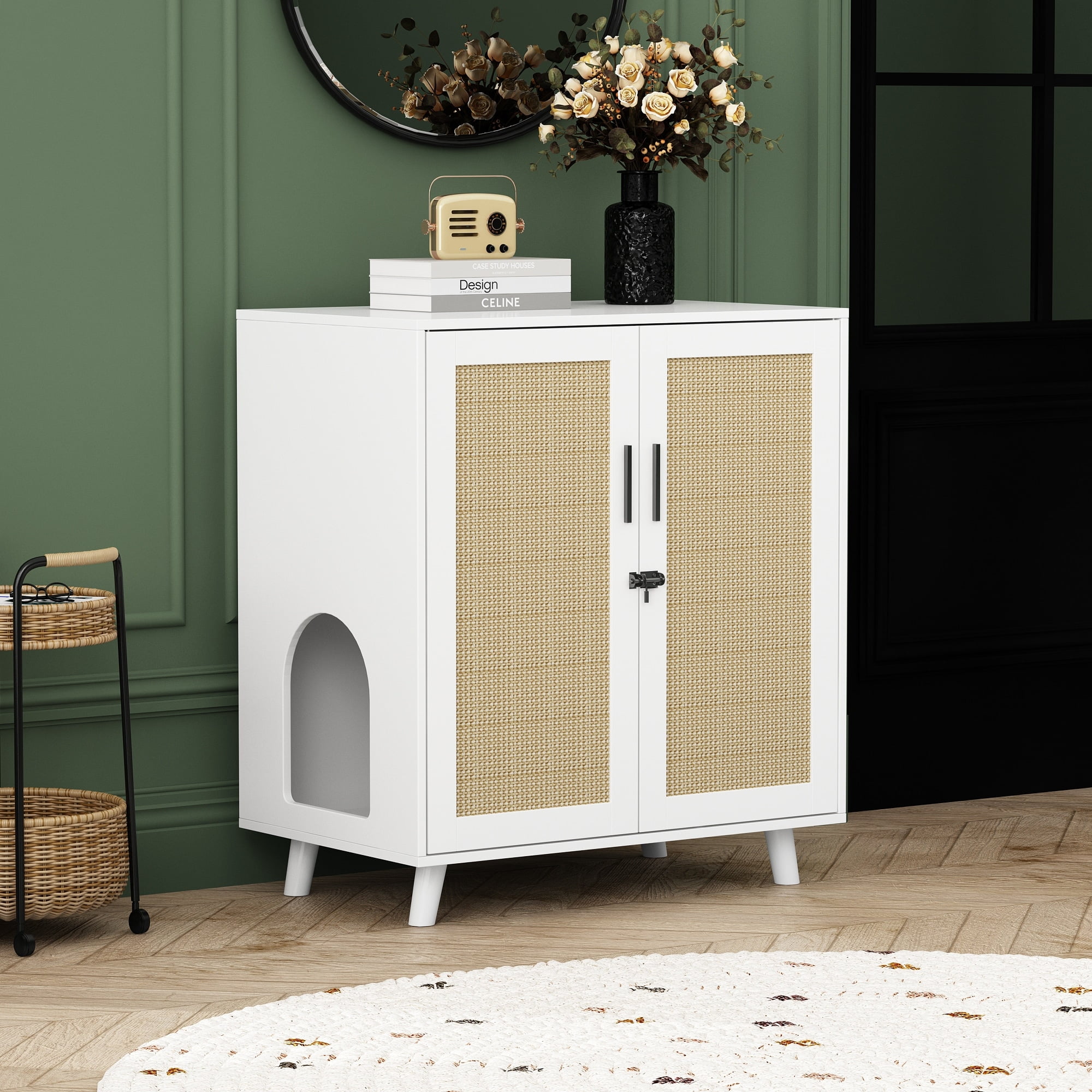 Timechee Buffet Cat Litter Box Enclosure Cabinet Hidden Cat Washroom ...