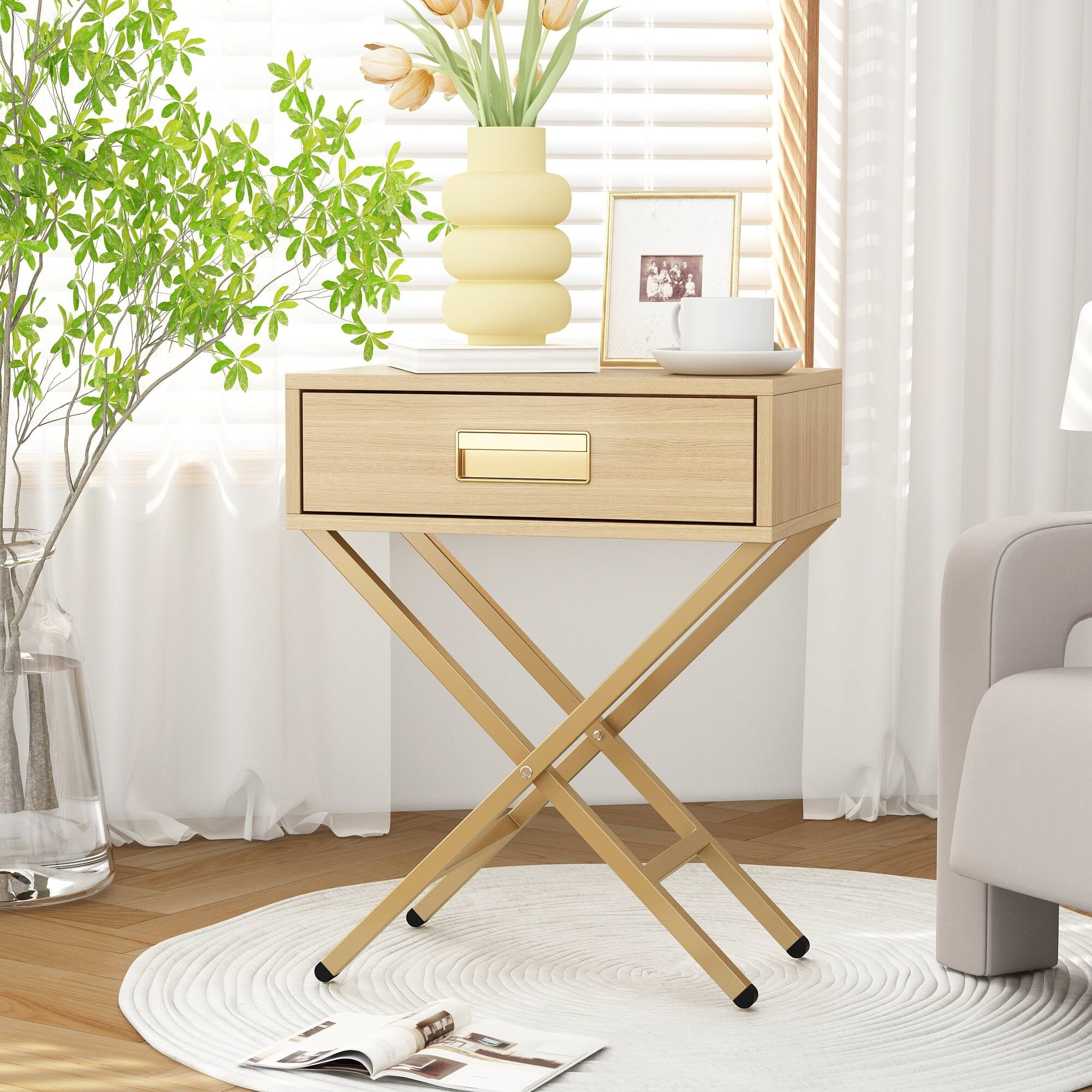 Timechee Elegant Yellow Wood Dresser with Drawer and X-Shaped Wooden ...