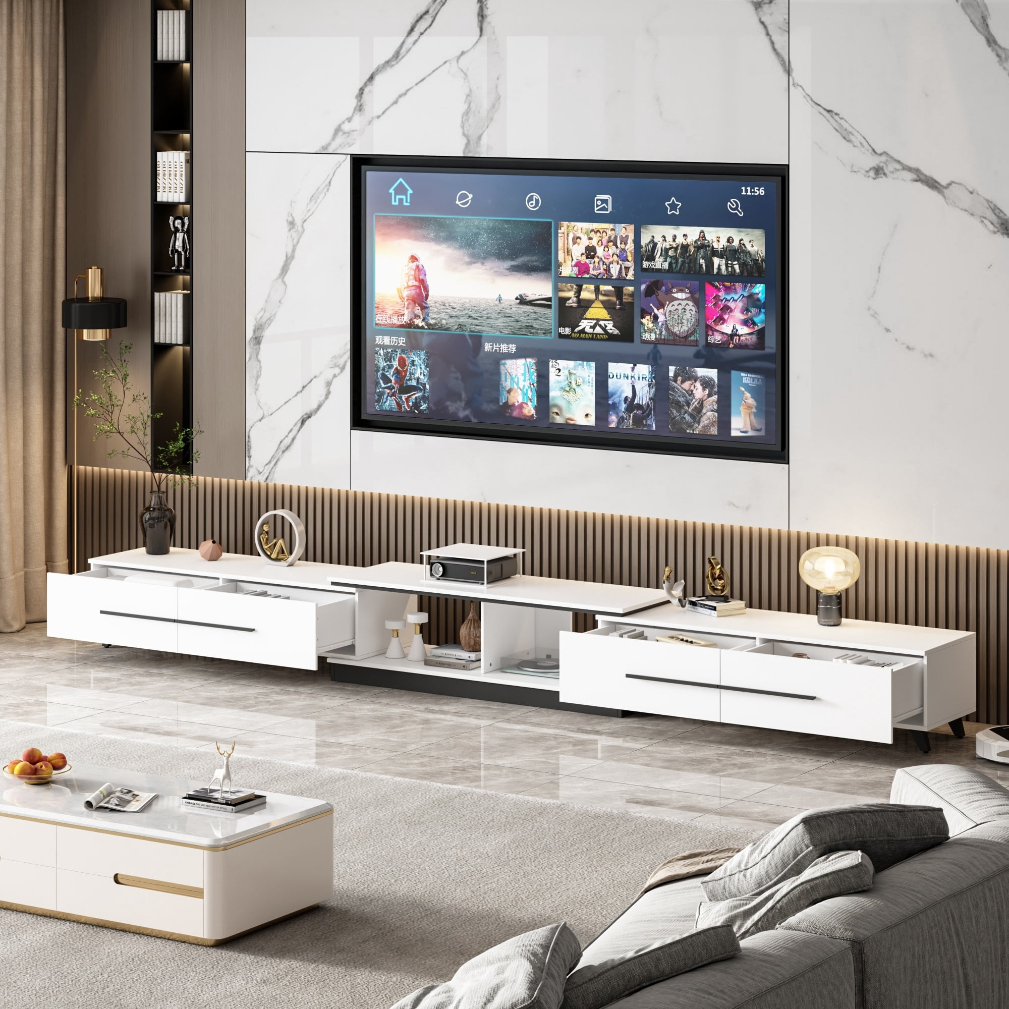 Timechee Extendable Modern TV Stand for TVs up Black/White Living Room ...