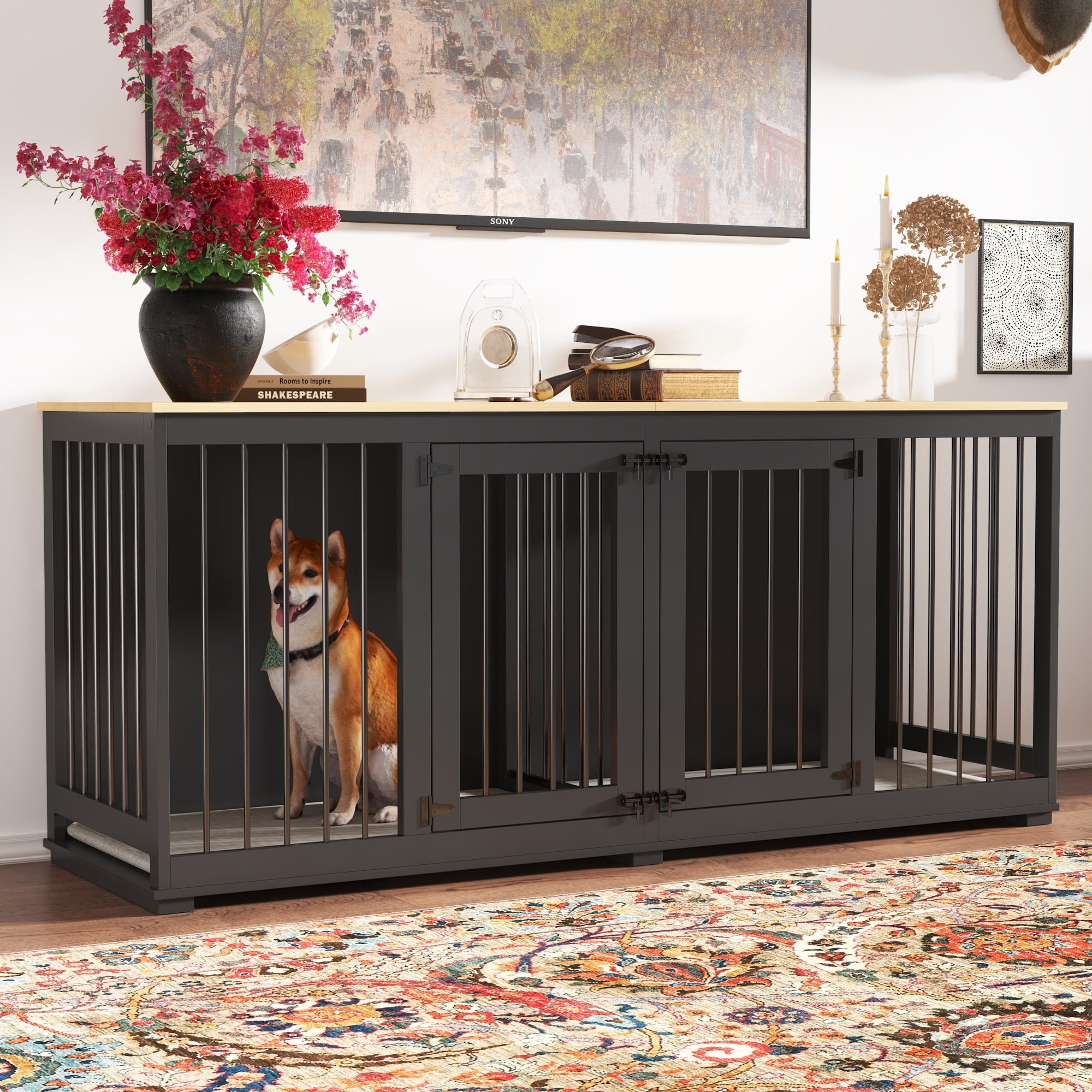 Timechee Indoor Furniture Style Dog Kennel with Removable Divider for 2 ...