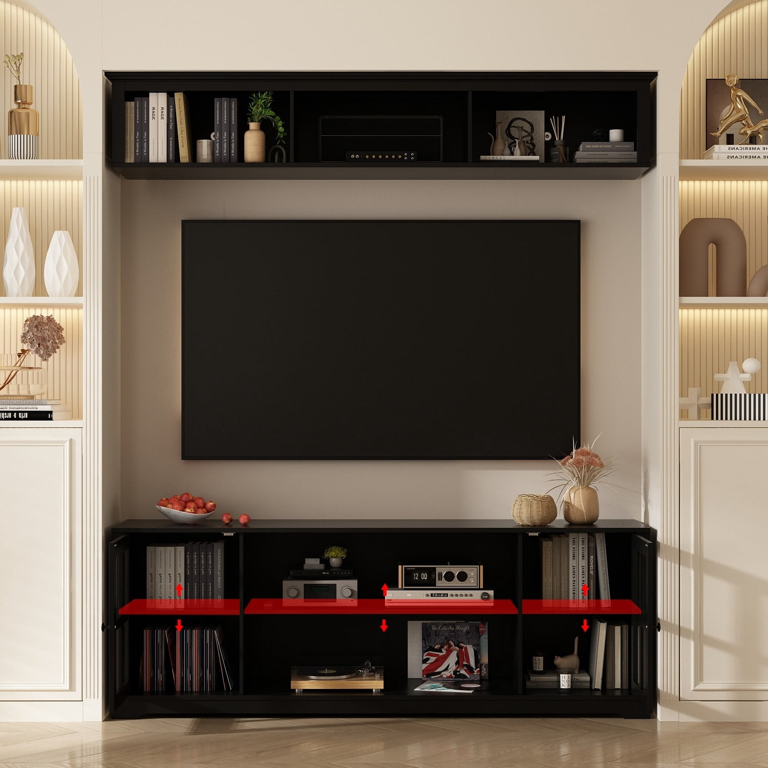 Timechee Large Modern Wood Entrainment Centers in White TV Stand Wall ...
