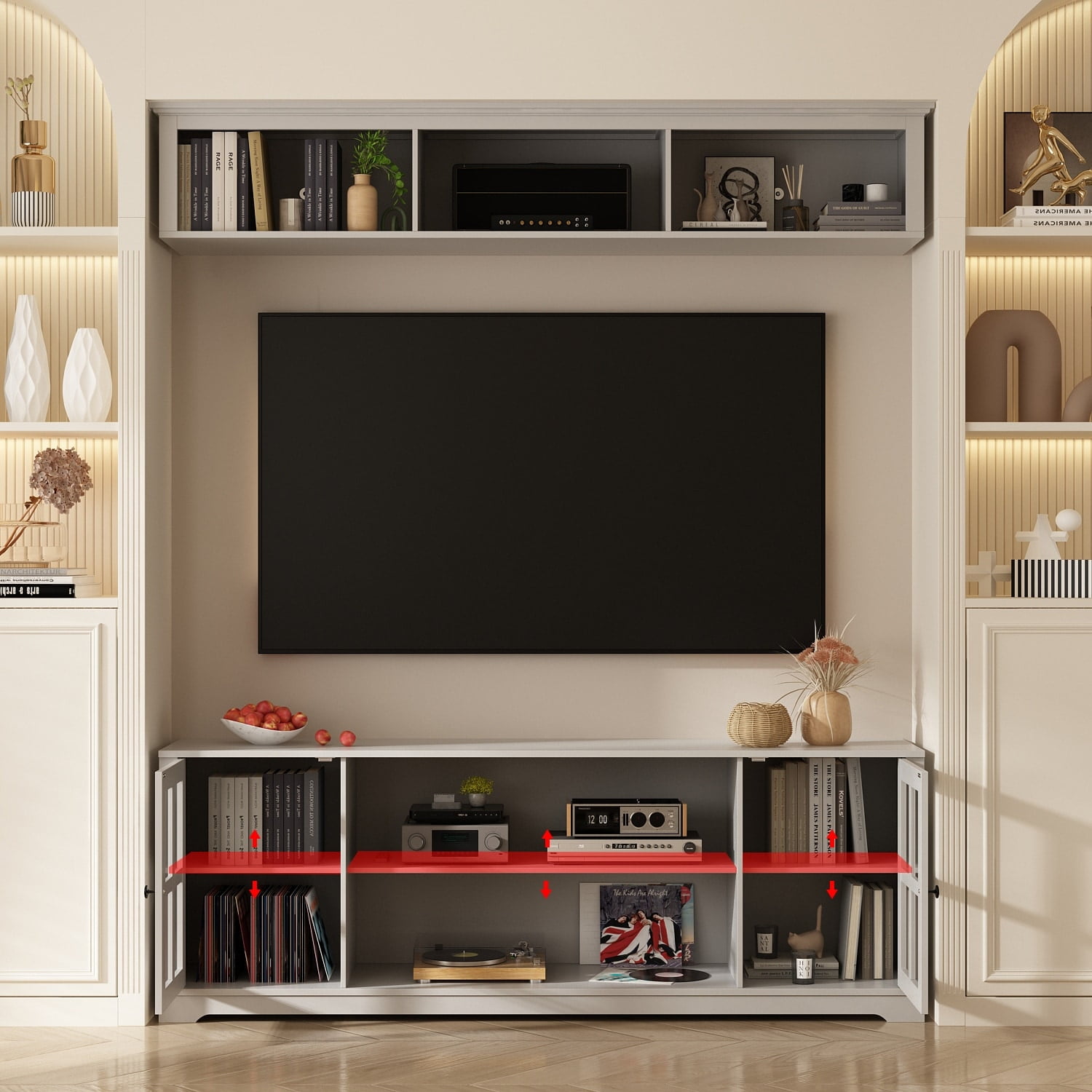 Timechee Large Modern Wood Entrainment Centers in White TV Stand Wall ...