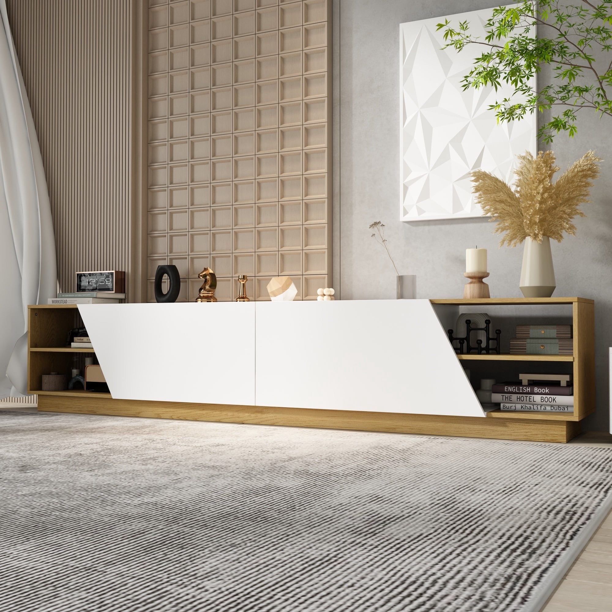Timechee Large TV Cabinet - Spacious Storage, Cable Management 2 Doors ...