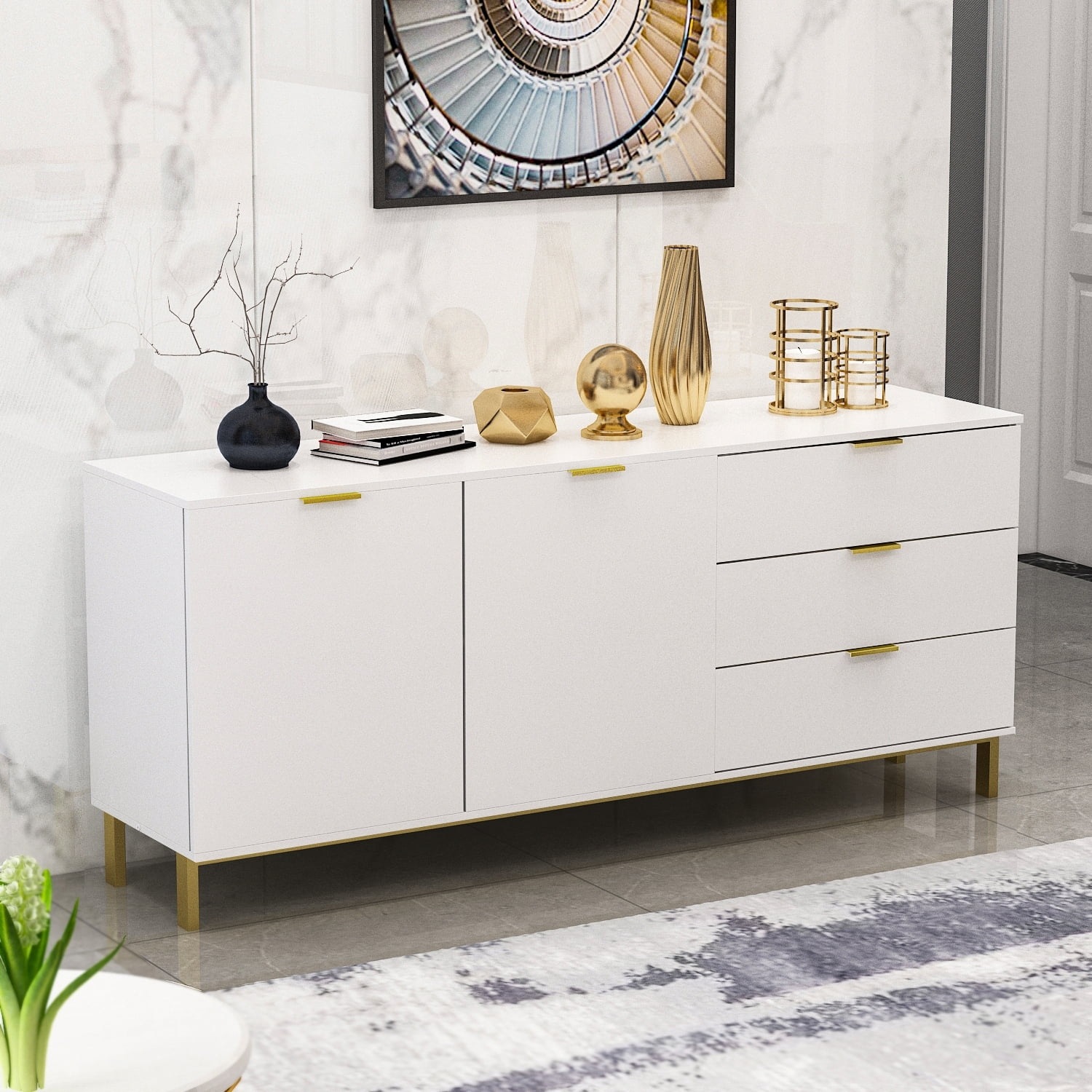 Timechee Mid-century Modern Dresser with Gold Legs White - Walmart.com