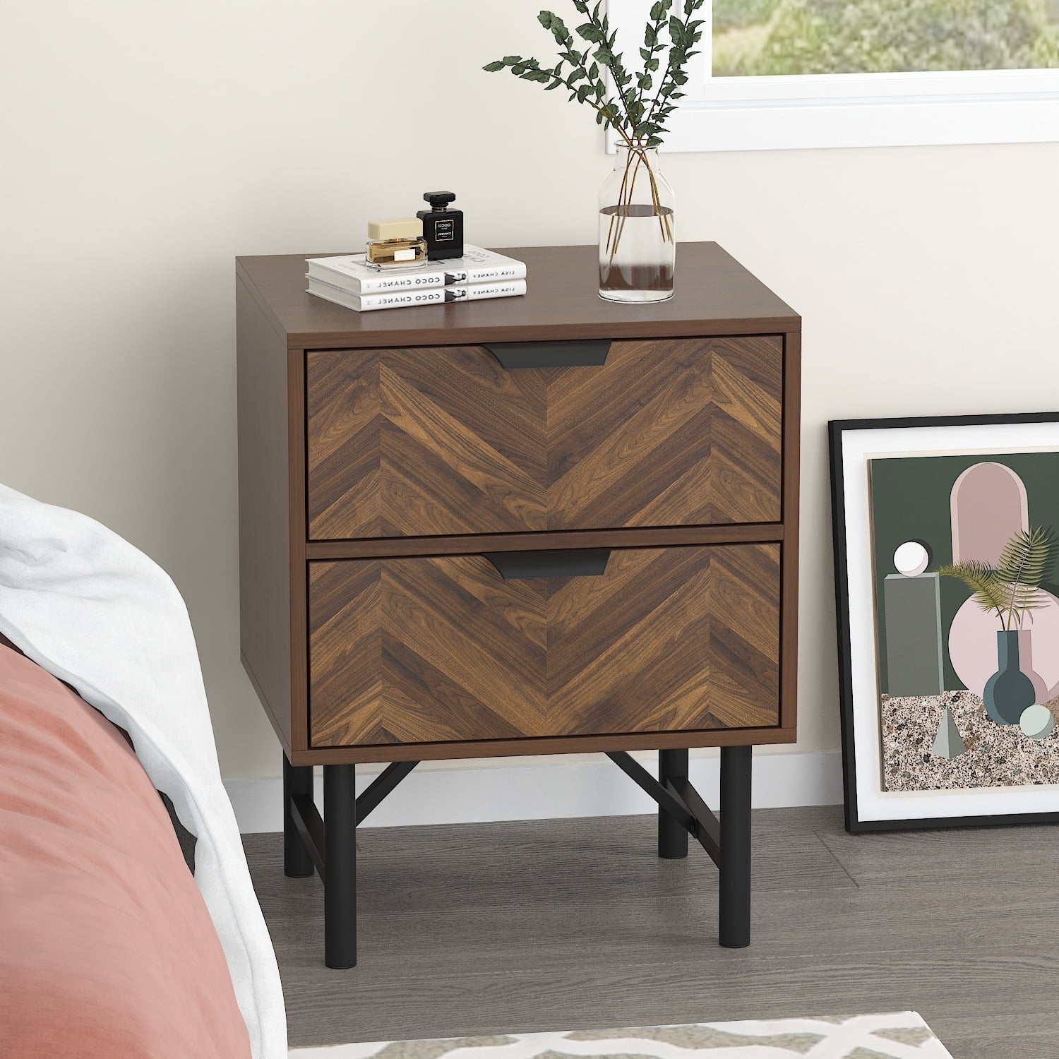 Timechee Nightstand, End Table, Side Table with 2 Drawers,Wood Accent ...