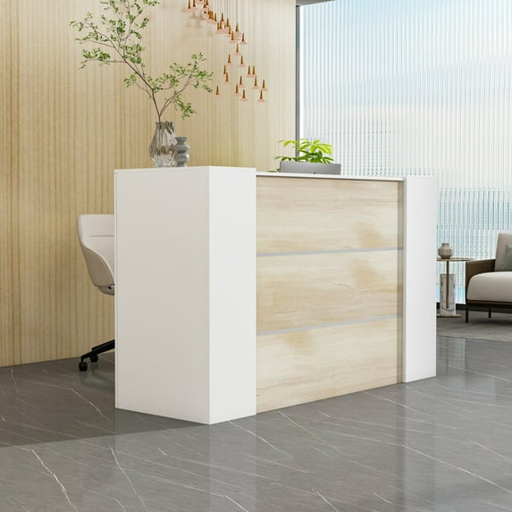 Timechee Modern Reception Desk Counter with 6-Tier Adjustable Shelf ...