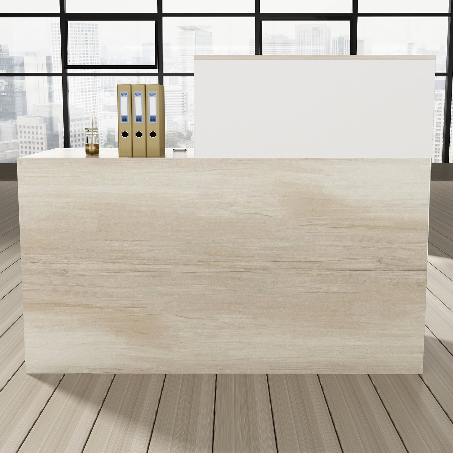 Timechee Wood Texture Reception Desk Counter with Lockable Storage ...