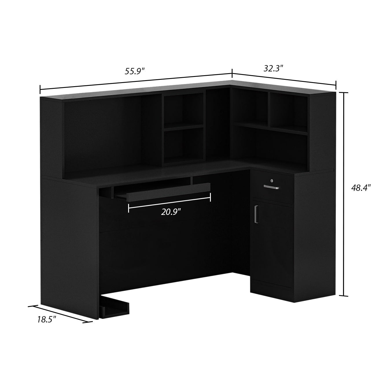 Timechee Reception Desk, L-Shaped Counter, Shelves, Drawers, Black ...