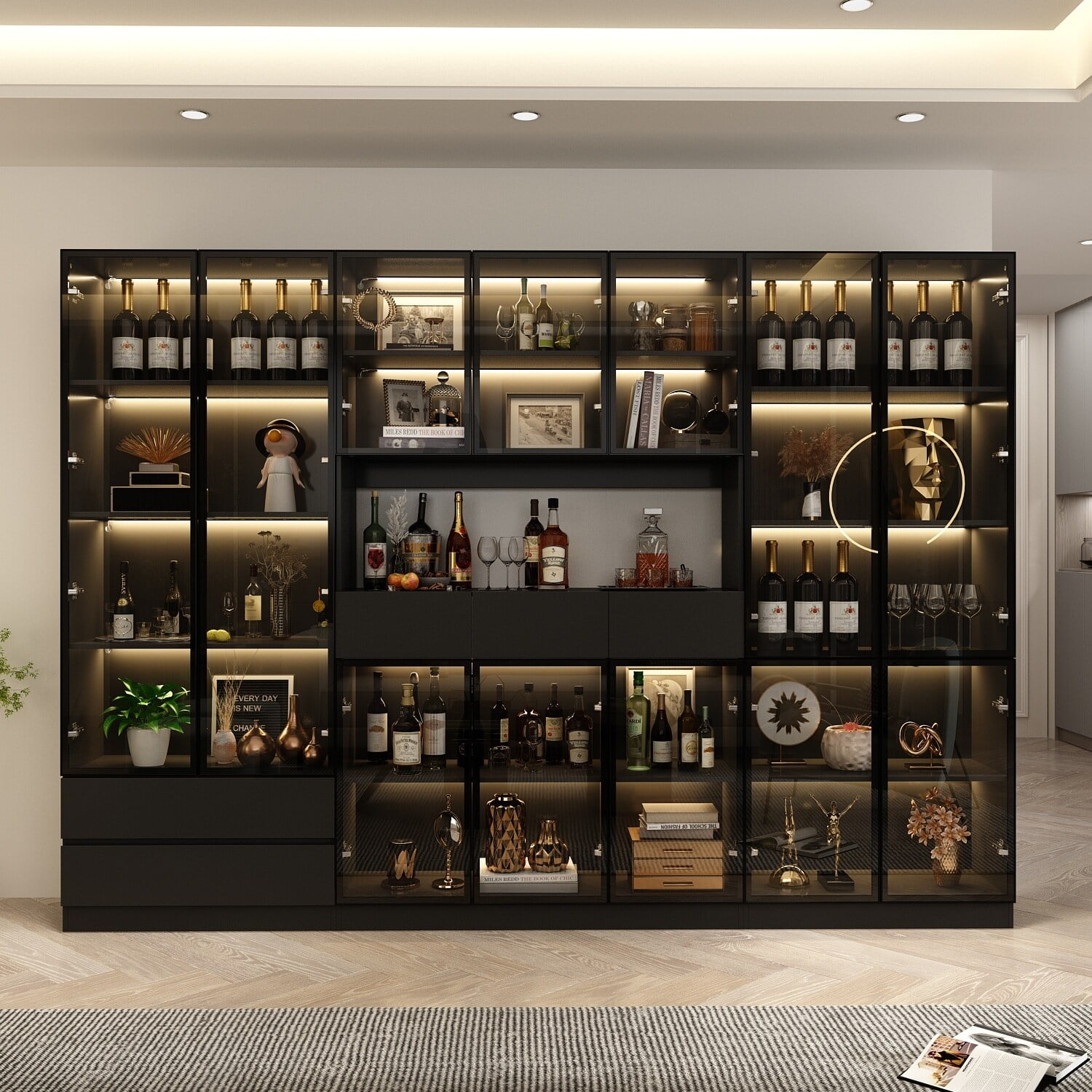 Timechee Sleek Modular Curio Wine Cabinet Storage Solution with Glass ...
