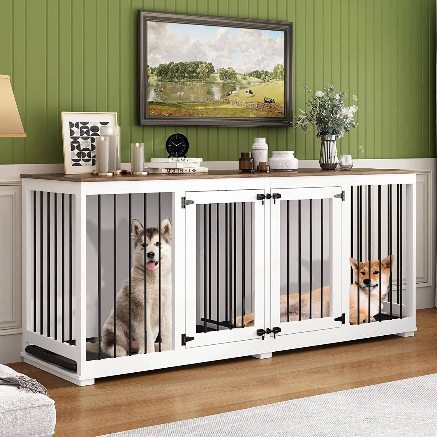 Timechee Spacious Dog Crate Furniture w/Convenient Drawers Dog Kennel ...