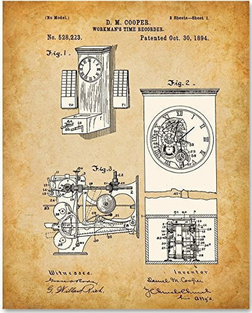 Timeclock Art Print - 11x14 Unframed Patent Print - Great Office Decor ...