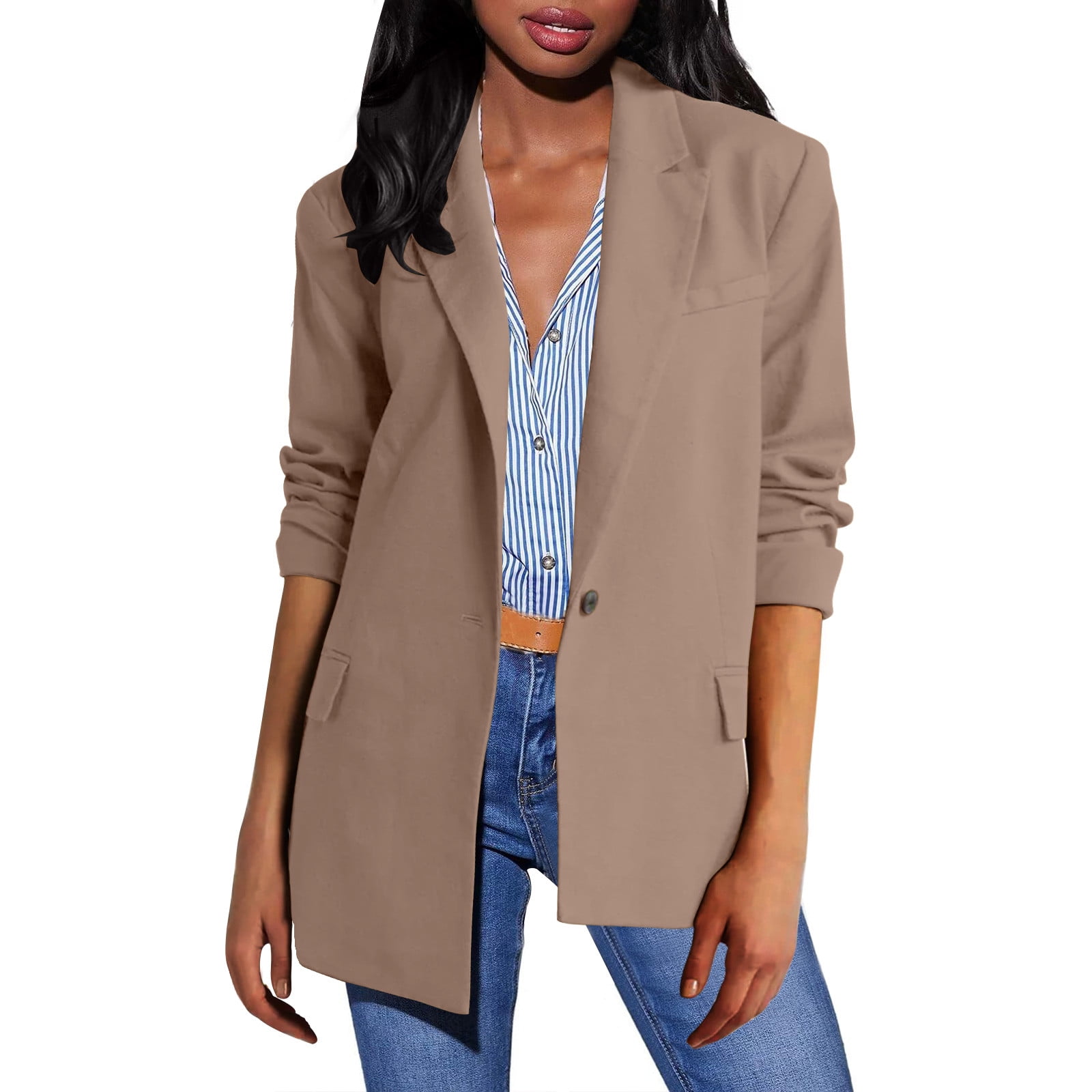 Timegard Blazer Jackets for Women Open Front Long Sleeve Button Work ...