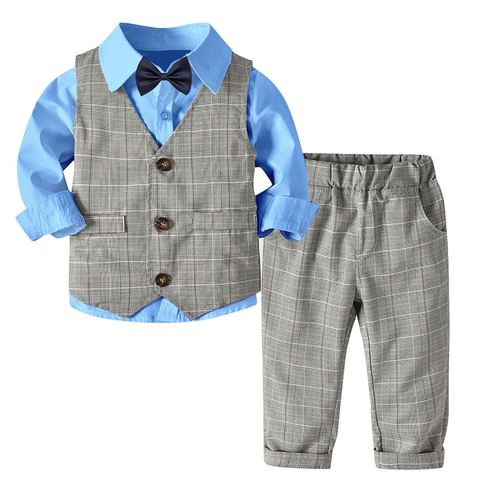 Timegard Boys Formal Suit Set with Sleeveless Coat Pant Shirt and Bow ...