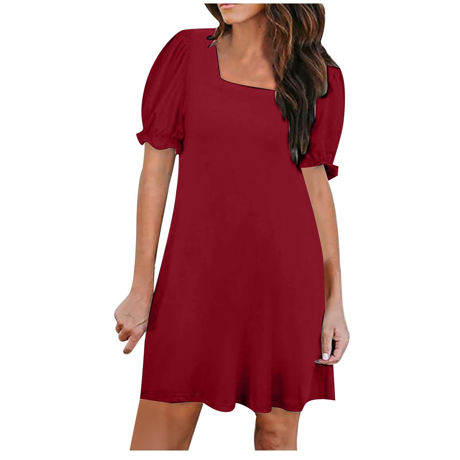 Timegard Dresses for Women Drop Shoulder Square Neck Puff Short Sleeve ...