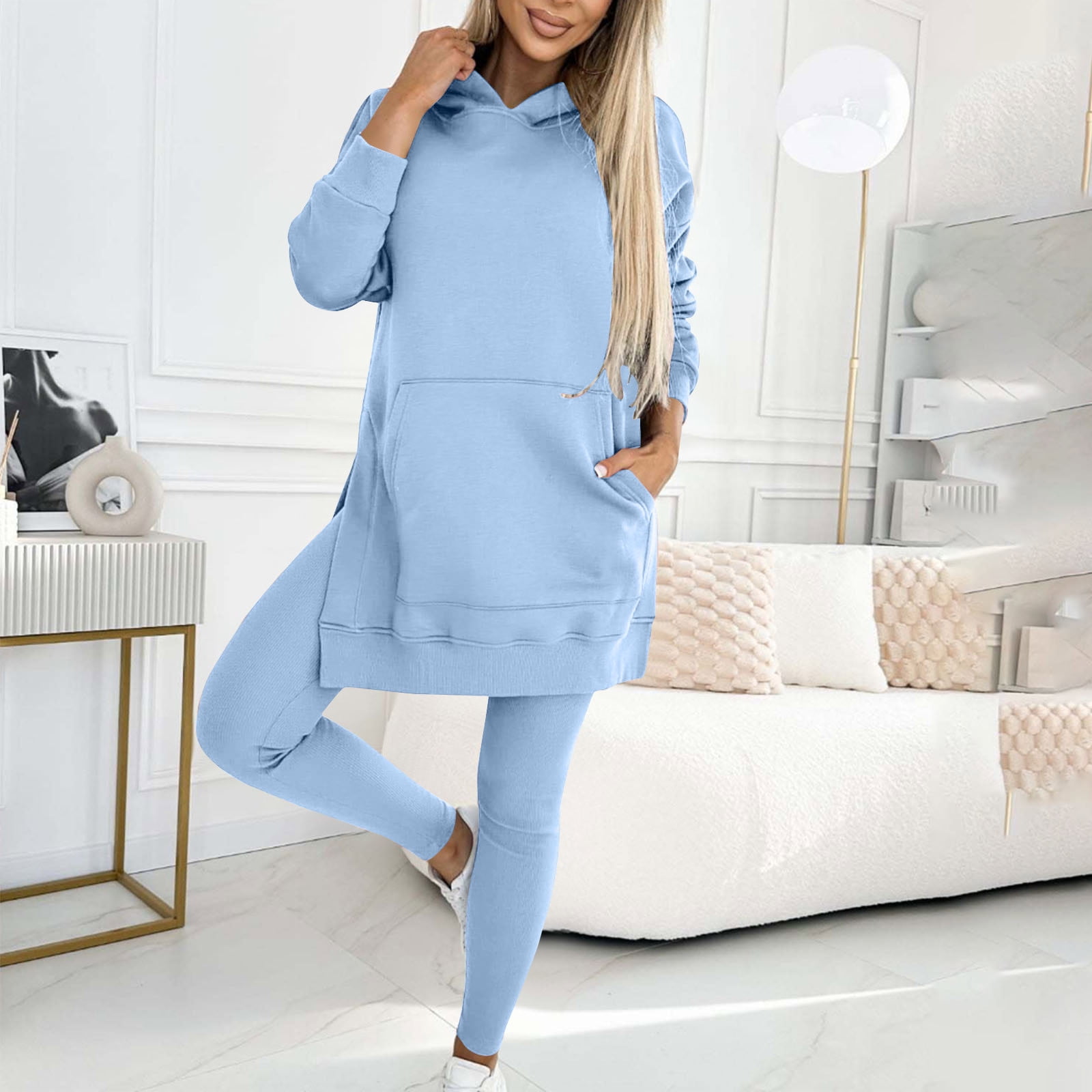 Timegard Fall Outfits for Women 2 Piece Side Split Hoodies Leggings ...