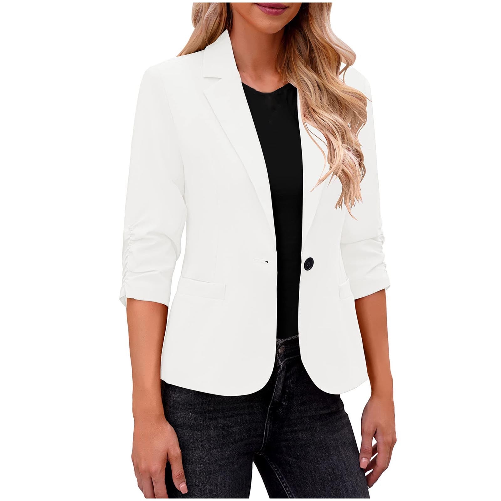 Timegard Formal Jackets for Women 3/4 Sleeve Ruched Solid Color Work ...