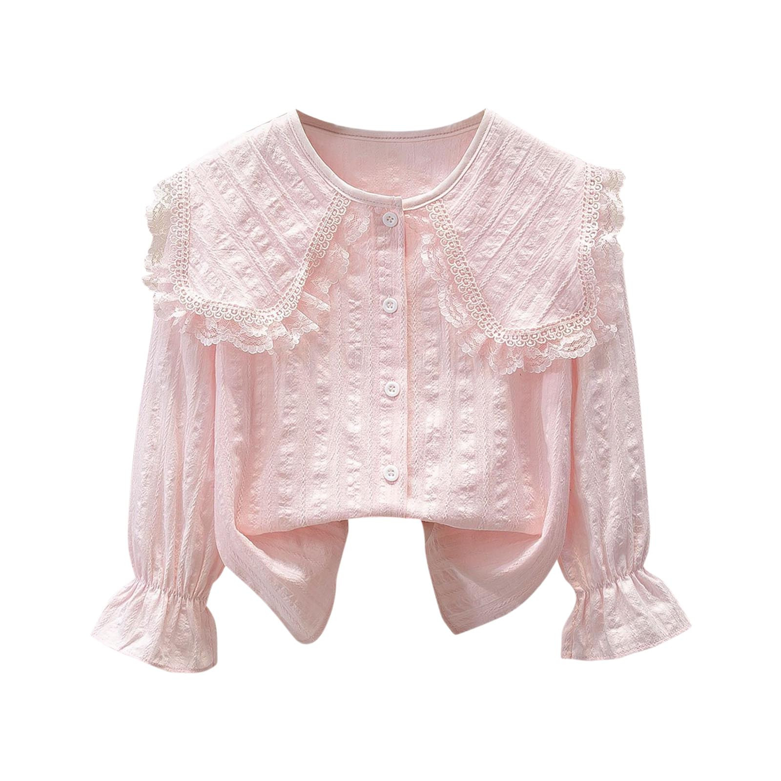 Timegard Girls Clothes Ruffle Long Sleeve Button up Shirts Cute Loose ...