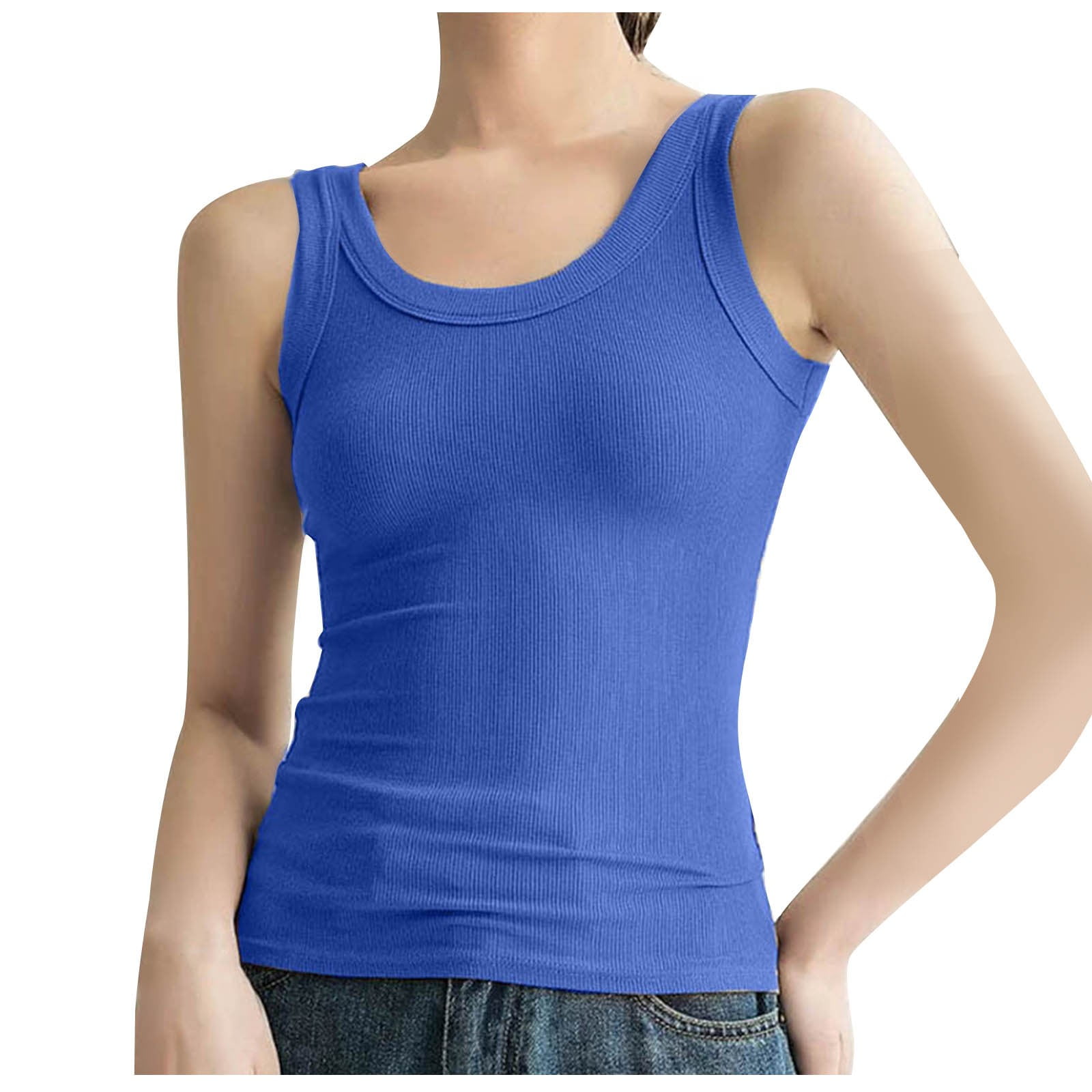 Timegard Going out Tank Tops for Women Ribbed Scoop Neck Sleeveless ...