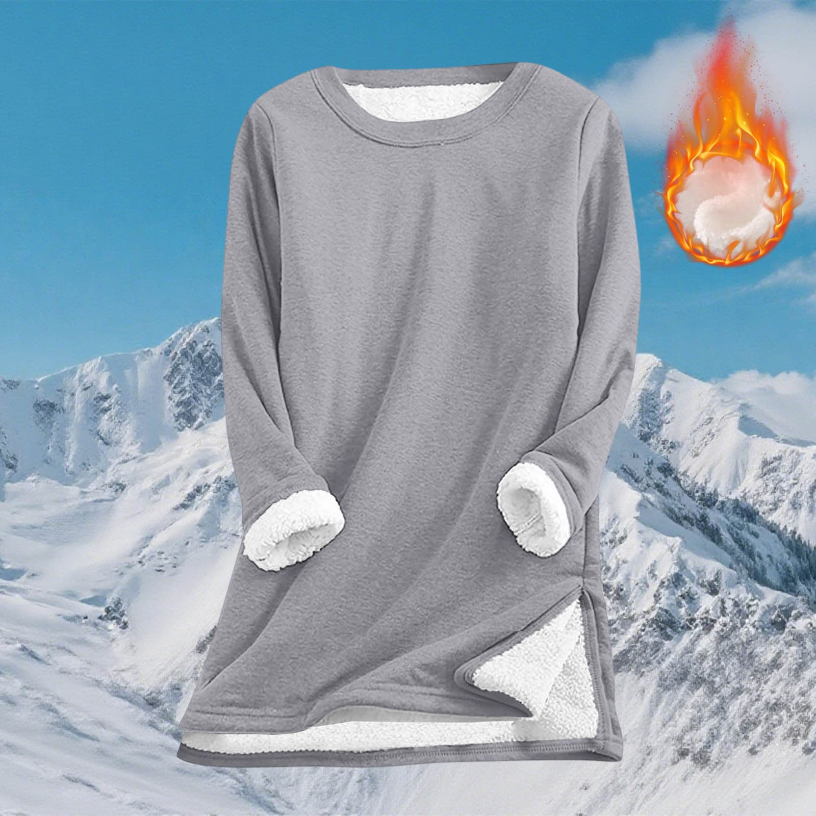 Timegard Long Sleeve Tops for Women Fall Winter Fleece Warm Crewneck ...