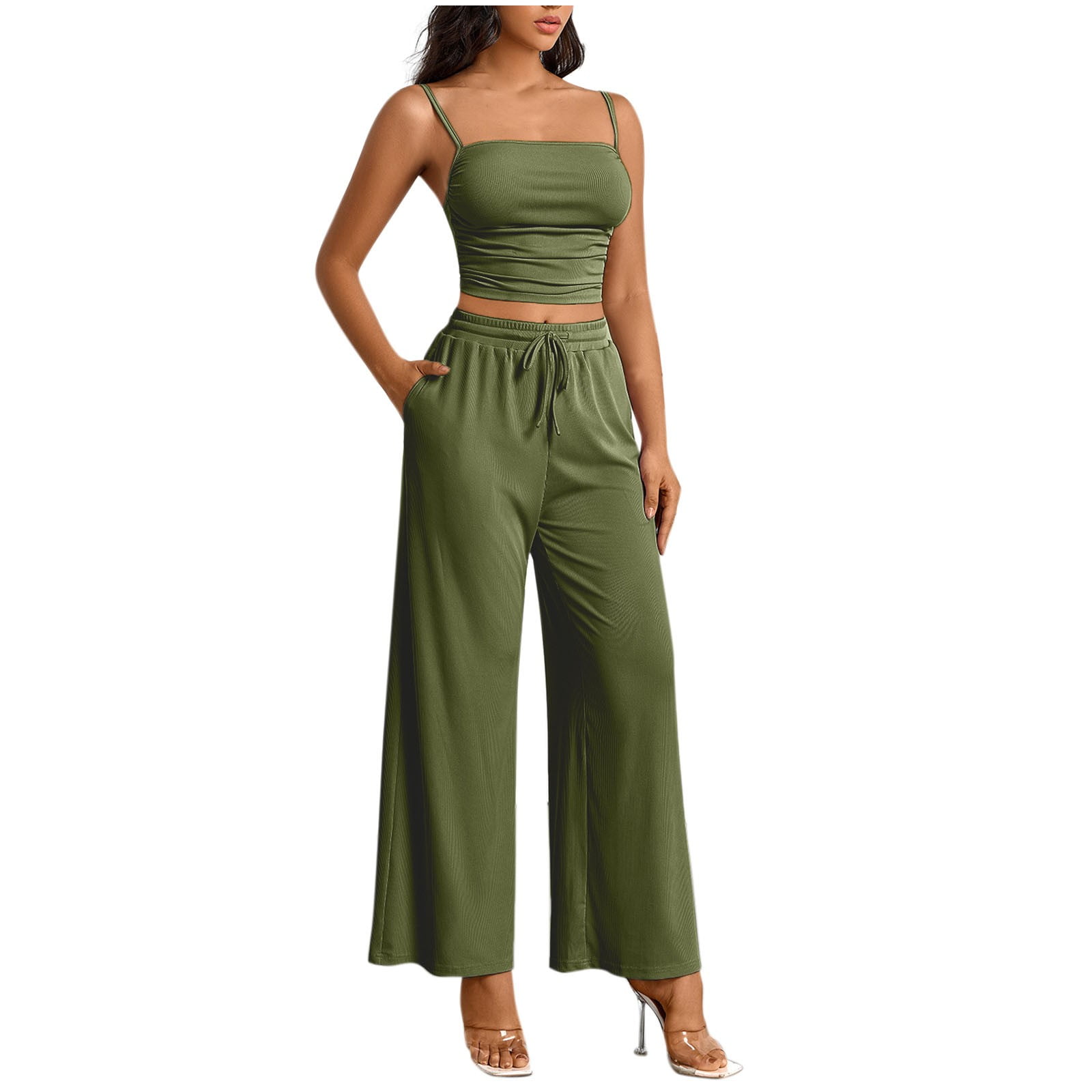 Timegard Lounge Sets for Women Spaghetti Strap Camis Wide Leg ...
