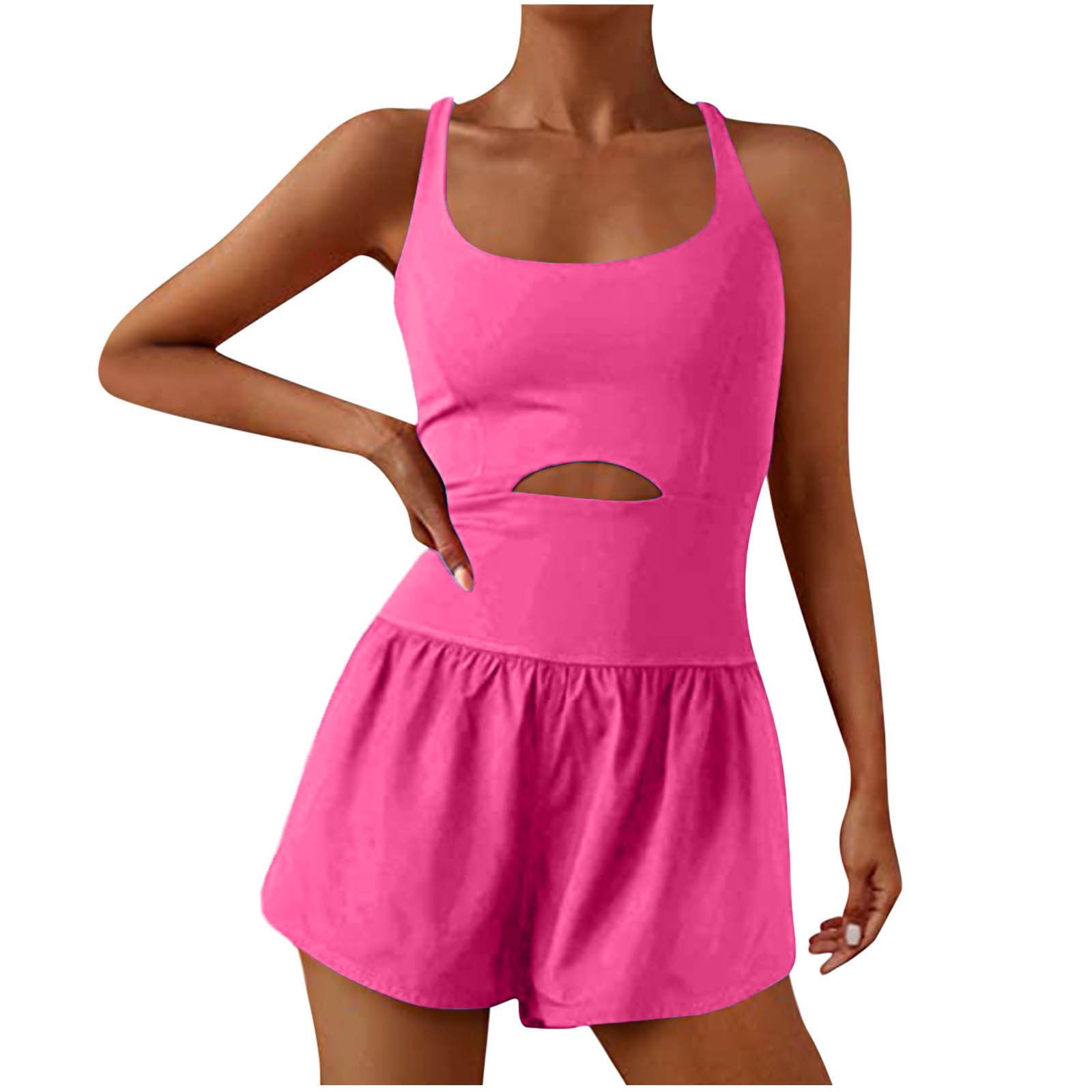 Timegard Rompers for Women Athletic Back Crisscross Sleeveless Scoop ...