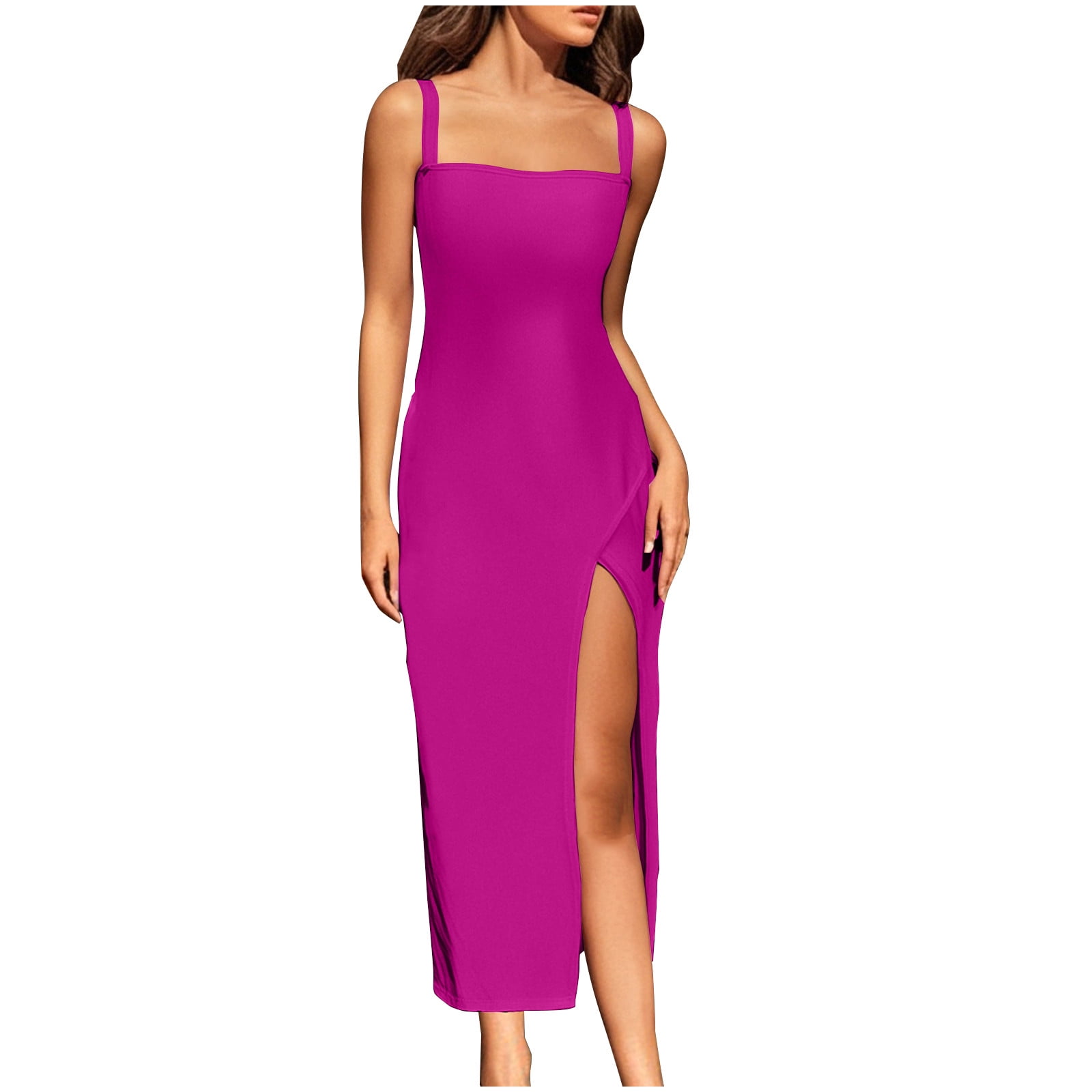 Timegard Summer Dresses for Women Square Neck Slim Comfy Split Evening ...