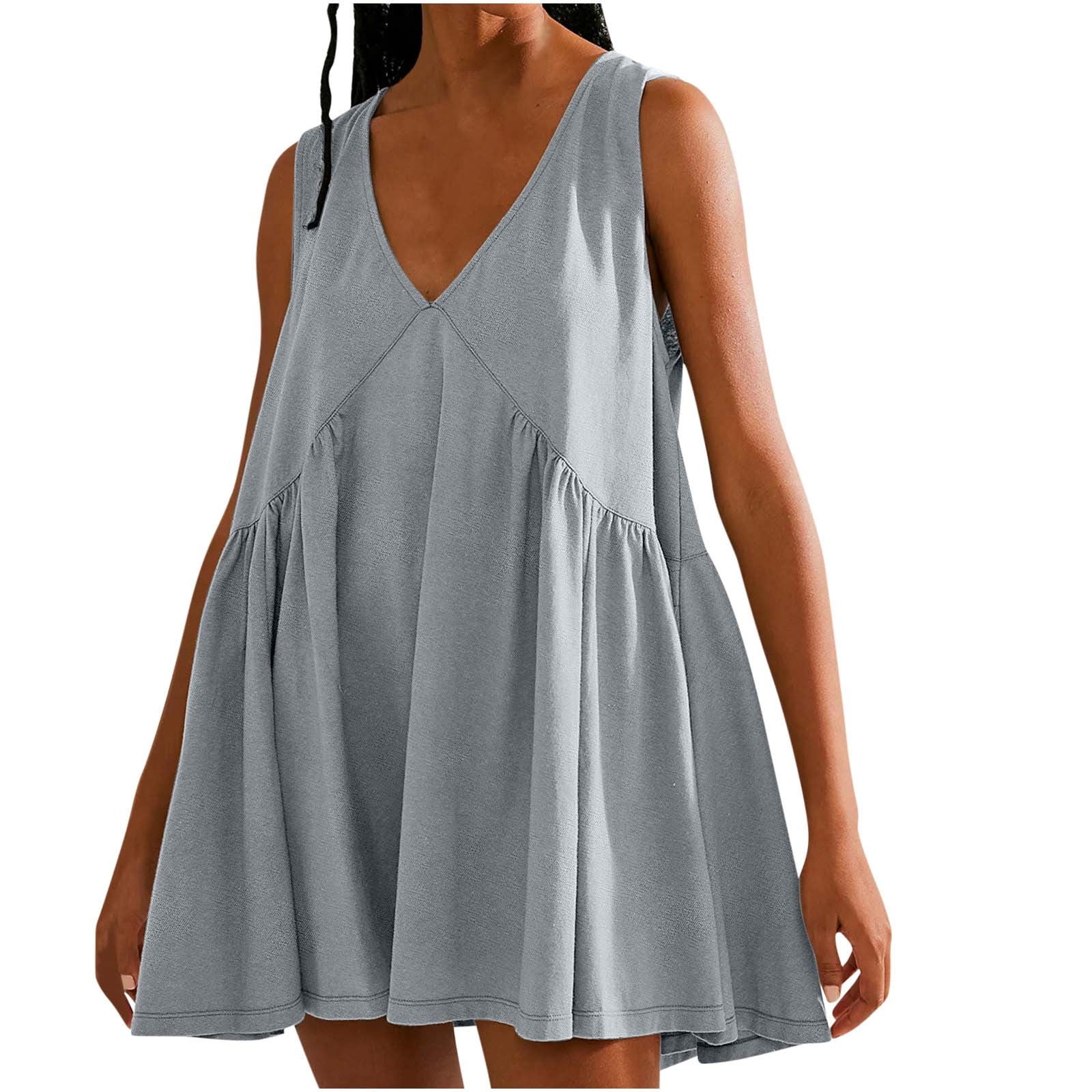 Timegard Summer Dresses for Women V Neck Ruched Loose Lightweight ...