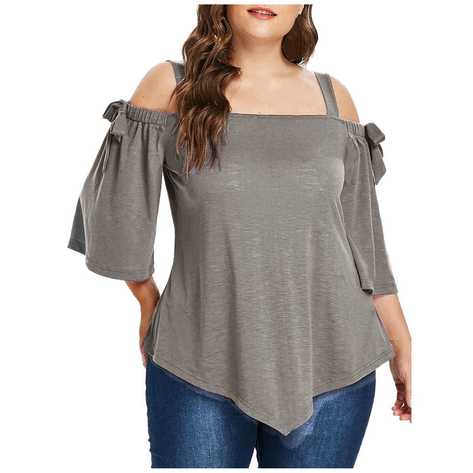 Timegard Summer Tops for Women Cold Shoulder Bow Tie Ruffle Tunic Tops ...