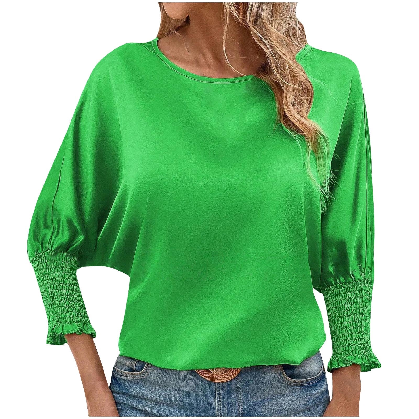 Timegard Tops for Women Trendy Crewneck Ruffle 3/4 Sleeve Loose Drop ...