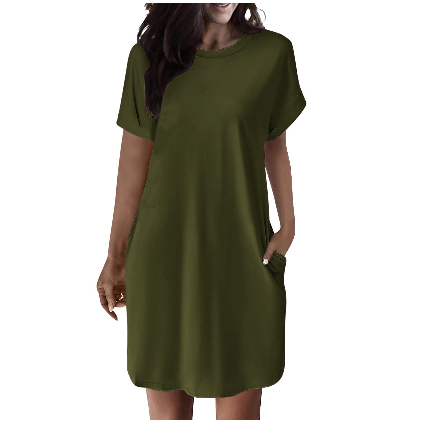 Timegard Tshirt Dress Women Short Sleeve Crewneck Basic Solid Color ...