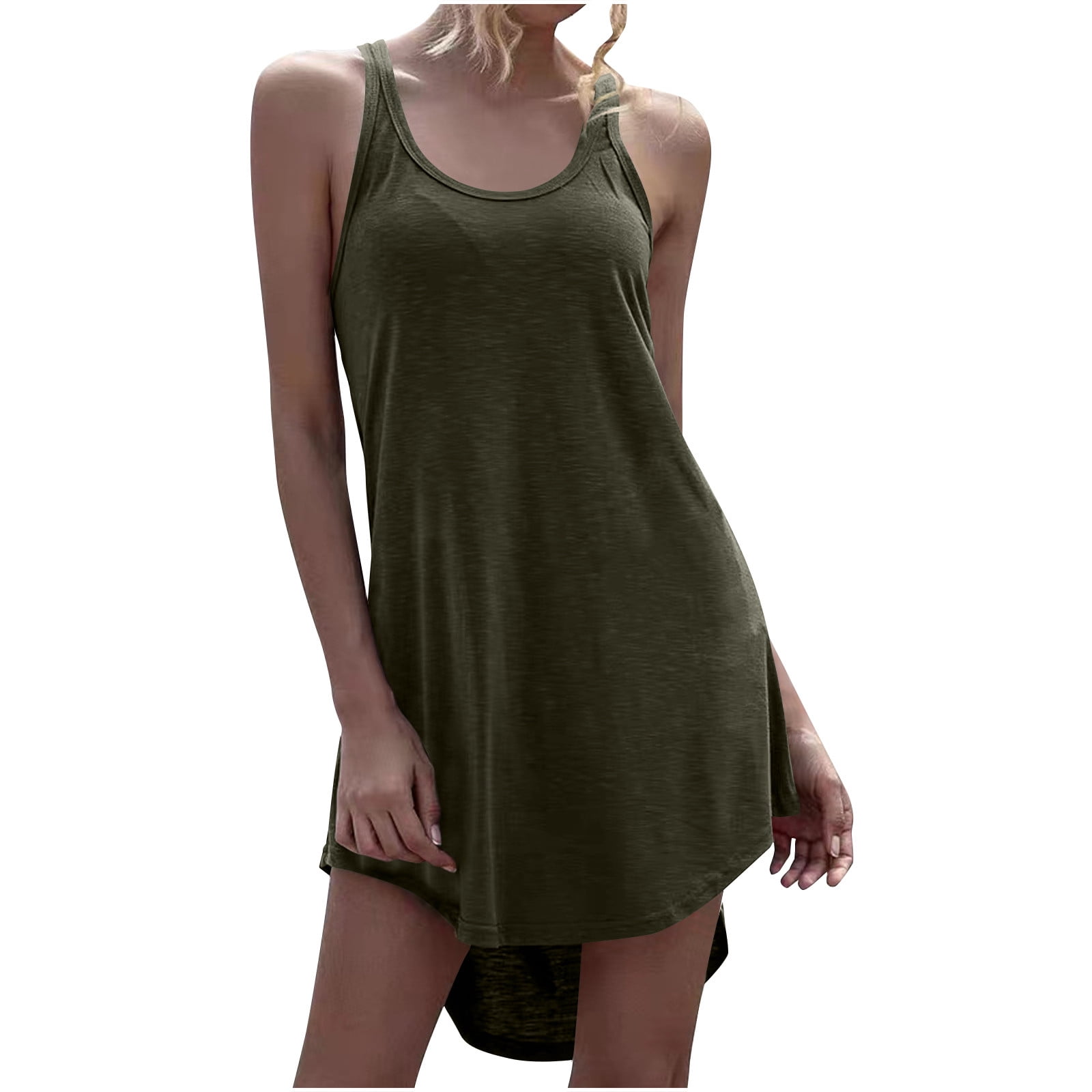 Timegard Tunic Tops for Women Round Neck Sleeveless Long Tank Top Solid ...