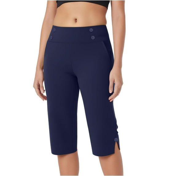 Timegard Womens Capri Pants, Stretch High Waist, Button, Pockets ...