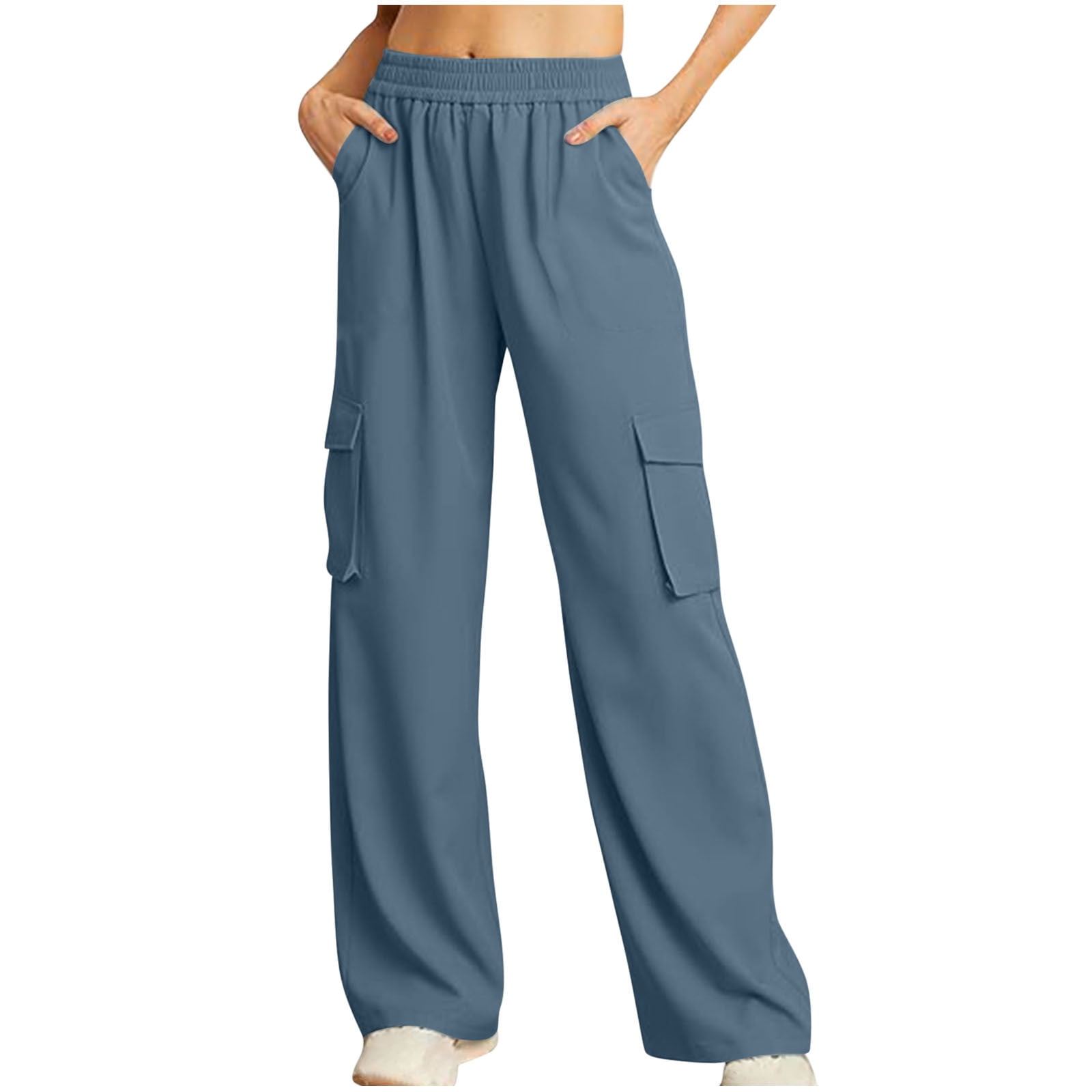 Timegard Womens Cargo Pants Elastic Waisted Wide Leg Casual Loose ...
