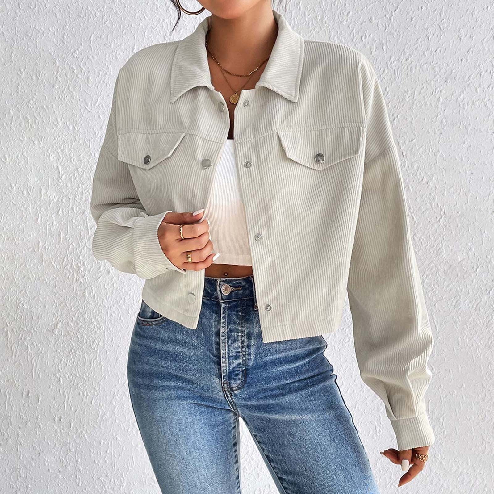 Timegard Womens Jackets Cropped Lapel Neck Button up Long Sleeve Casual ...