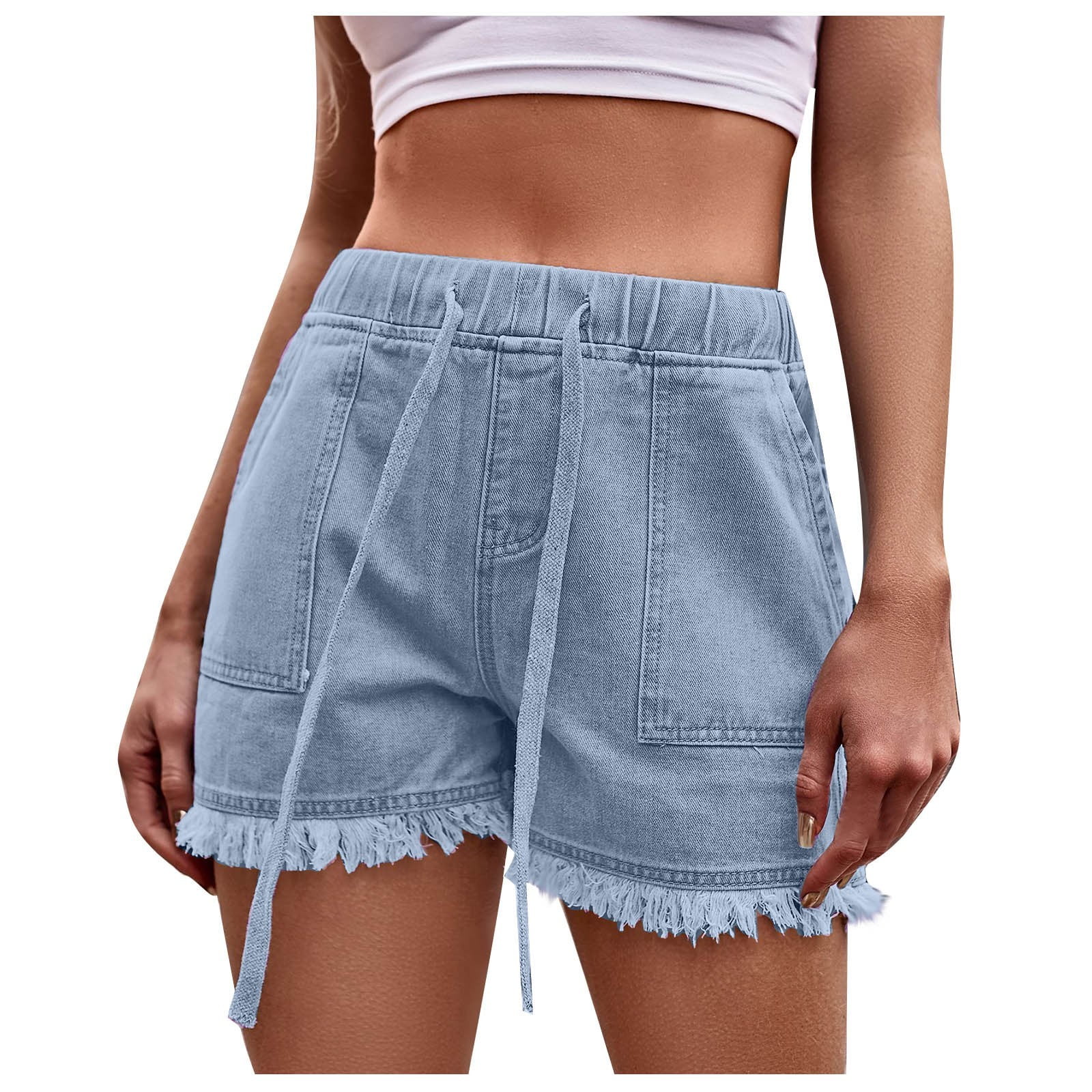 Timegard Womens Jean Shorts Elastic Waisted Drawstring Vintage Summer ...