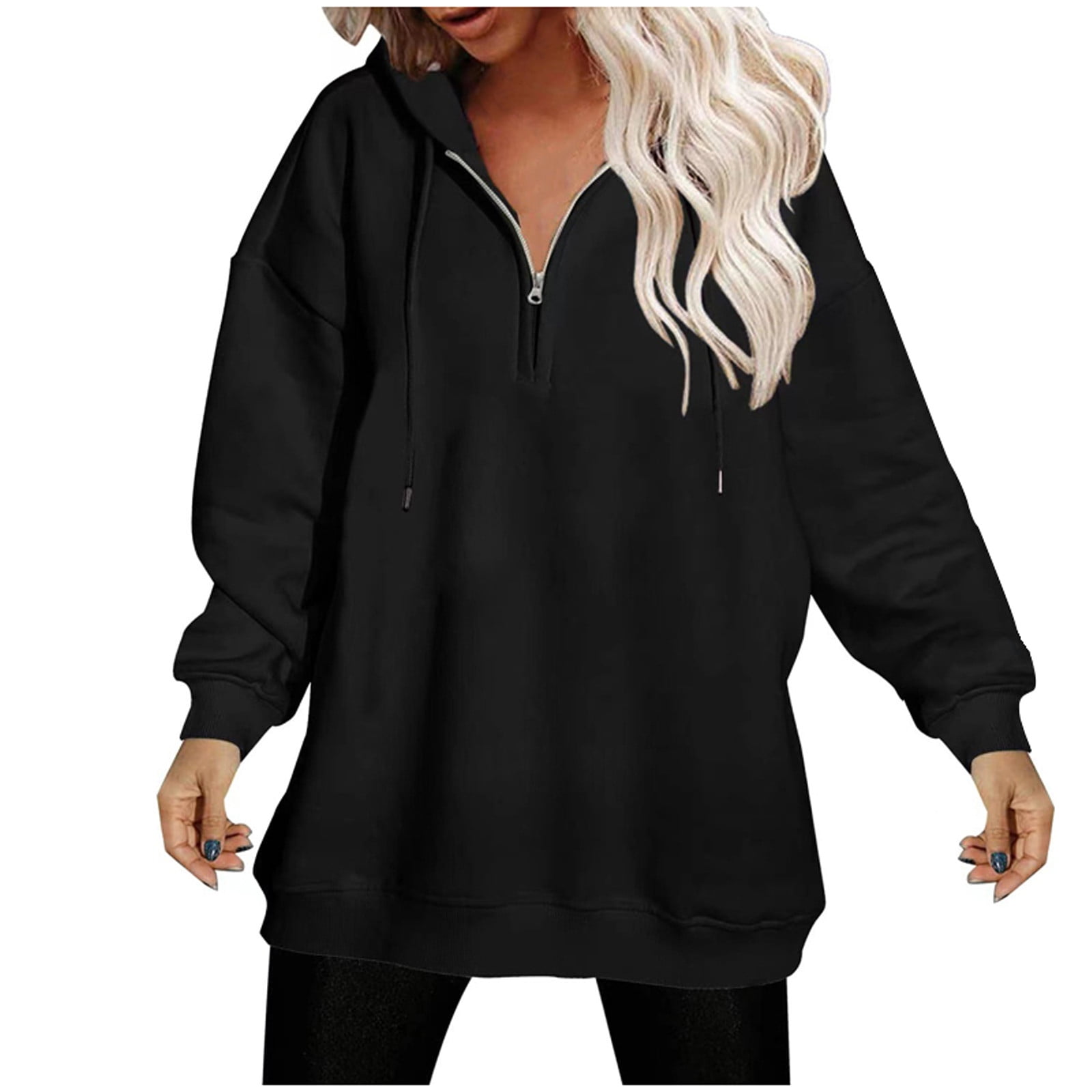 Timegard Womens Quarter Zip Pullover Oversized Hoodies Sweatshirts Long ...