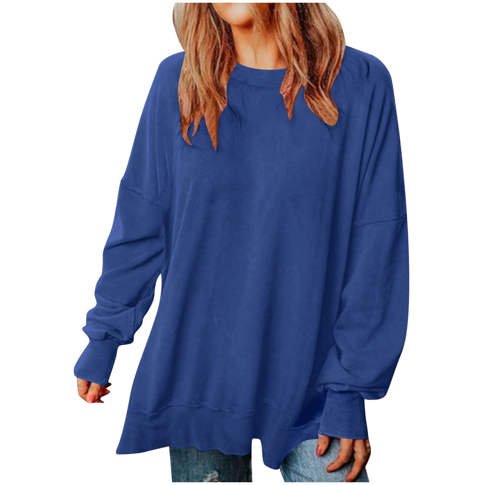 Timegard Womens Sweatshirts Crew Neck Long Sleeve Comfy Solid Color ...