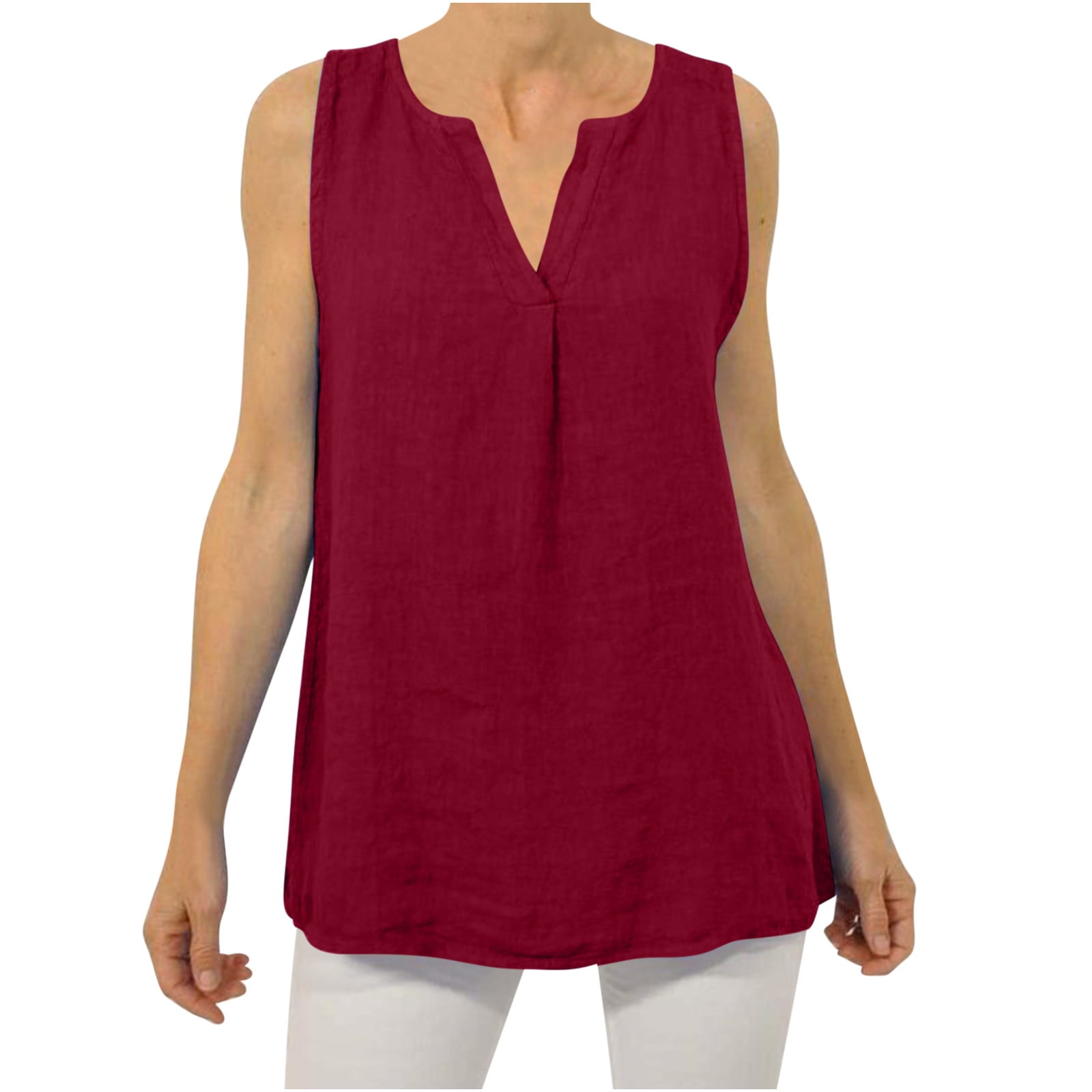 Timegard Womens Tank Tops Notched V-Neck Sleeveless Ruched Lightweight ...