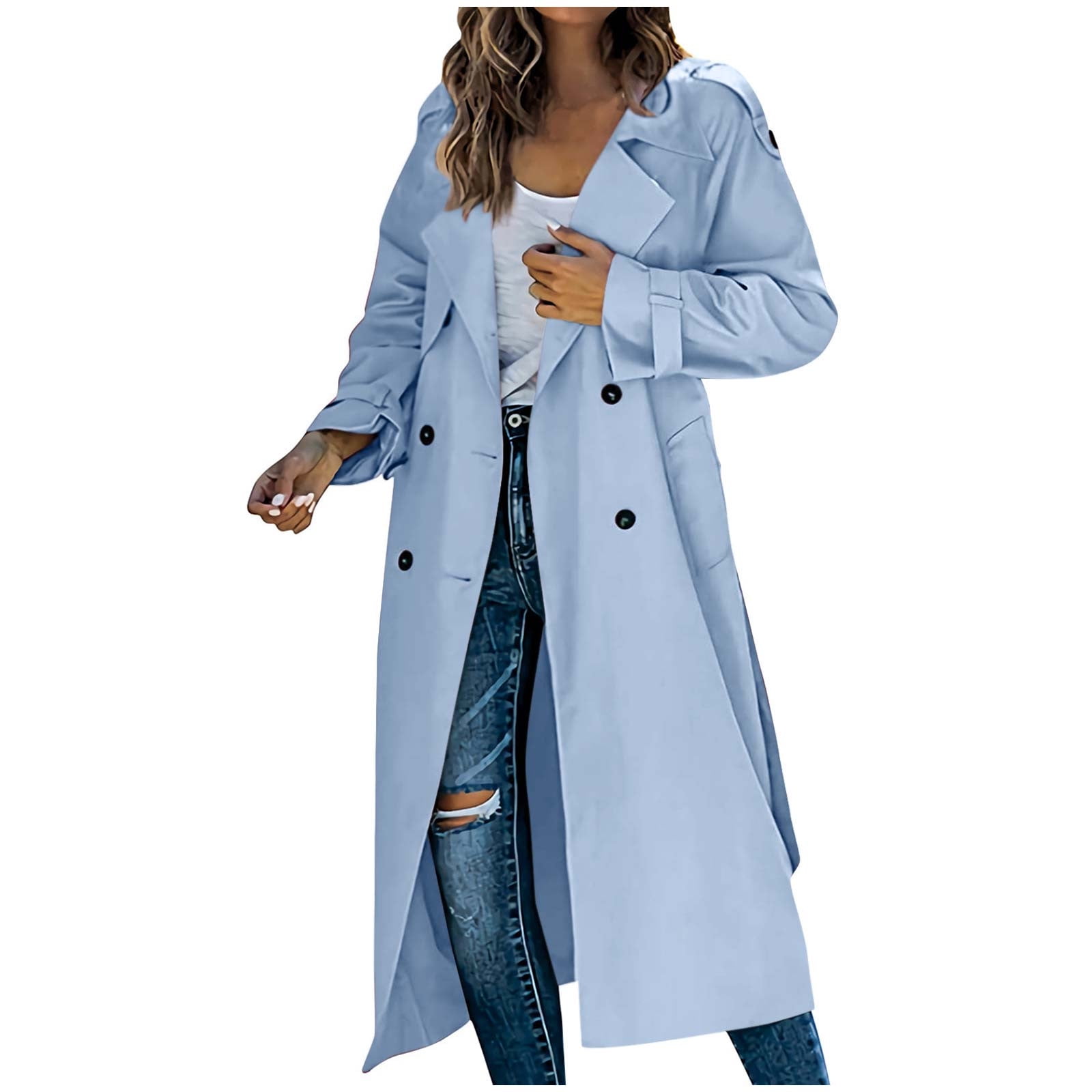 Timegard Womens Trench Coat Long Sleeve Slim Classic Casual Double ...