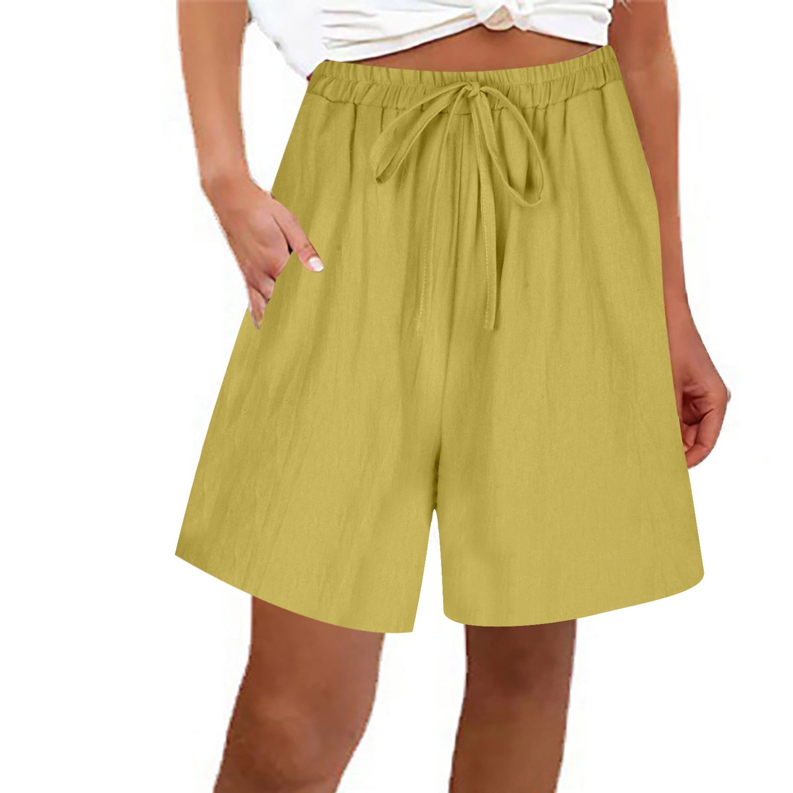 Timegard Womens Wide Leg Shorts Elastic High Waisted Drawstring Summer Casual Loose Shorts With