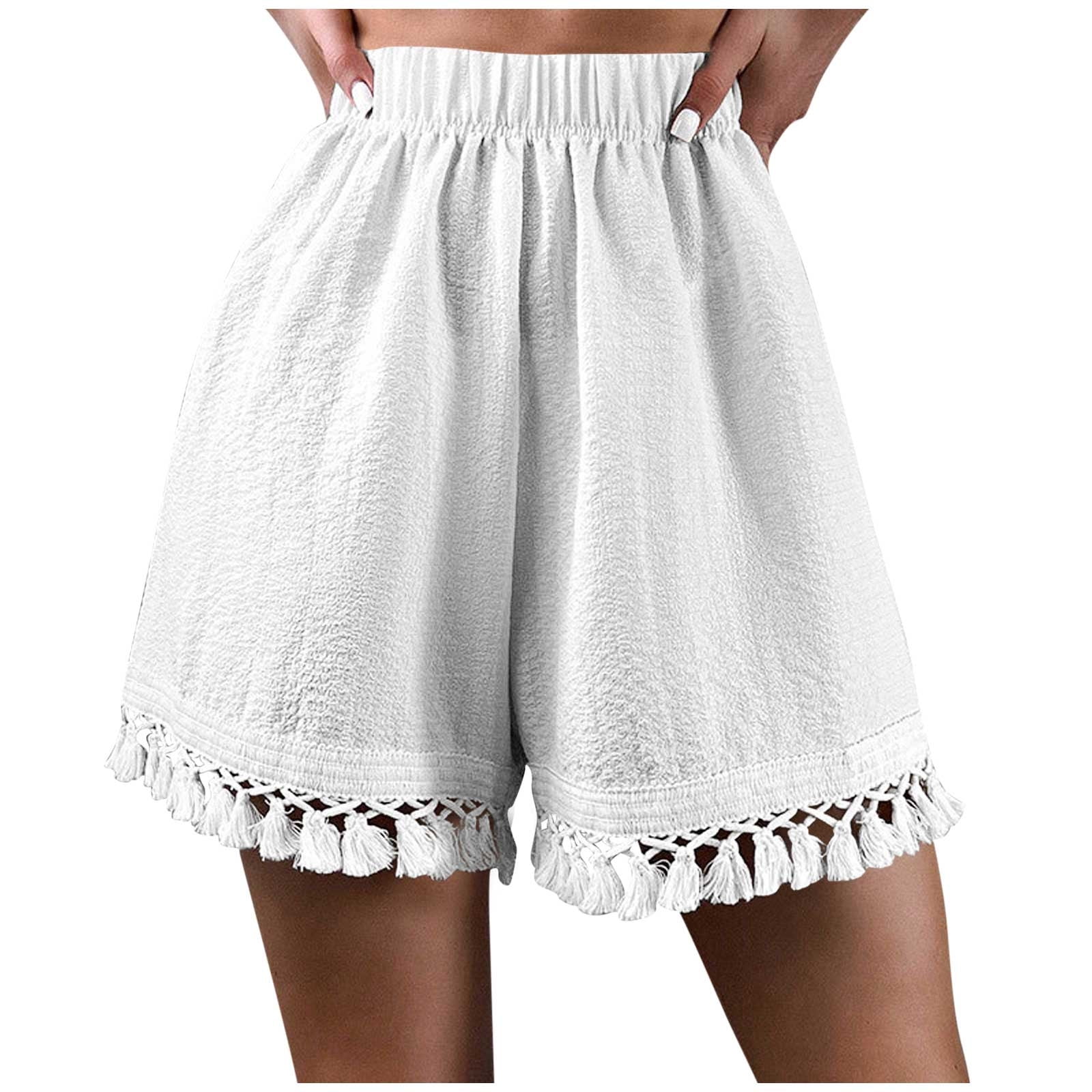 Timegard Womens Wide Leg Shorts Elastic Waist Ruched Fringe Tassels ...
