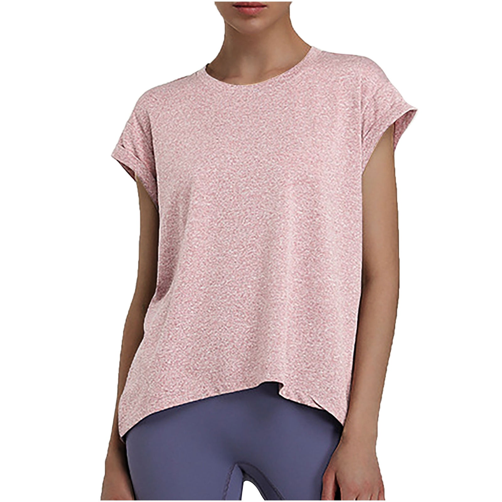 Timegard Workout Tops for Women Cap Sleeve Crew Neck Back Split Cutout ...