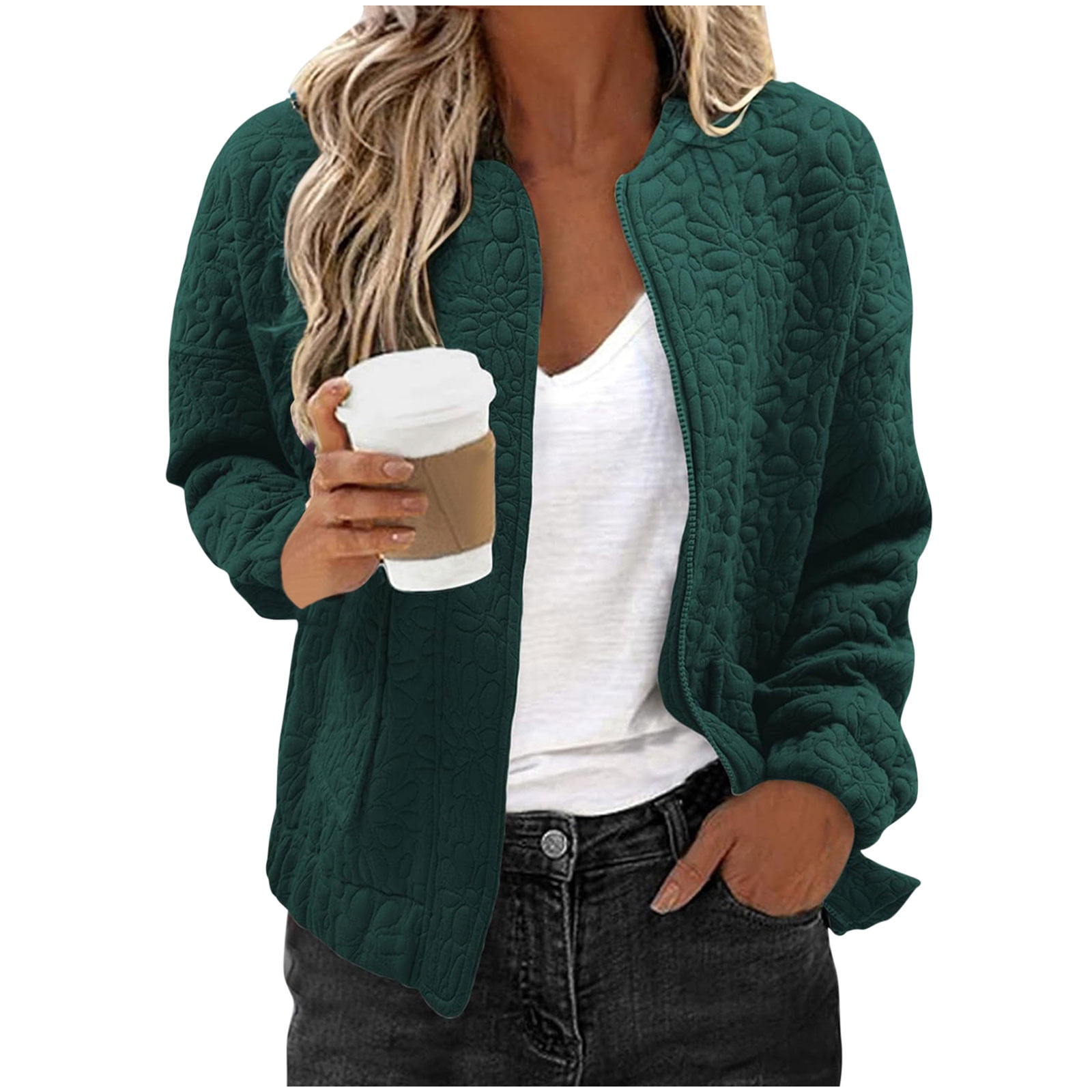 Timegard Zip up Jackets for Women Stand Collar Long Sleeve Quilted ...