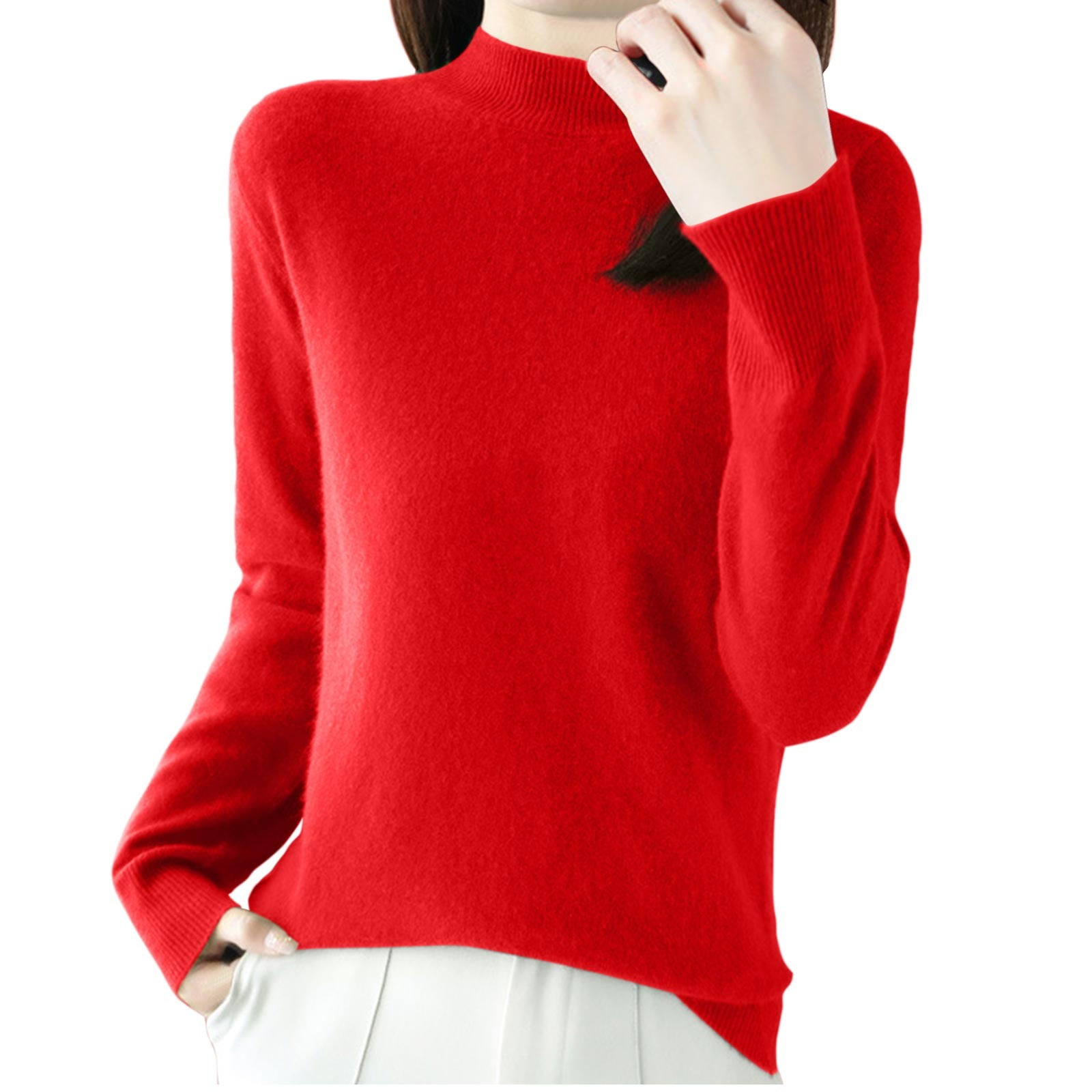 Mlzmgr Sweaters for Women Half High Neck Pullover Thin Comfy Warm Slim ...