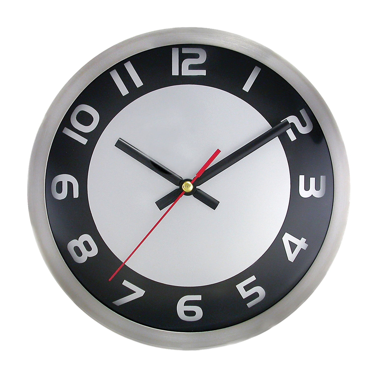 Timekeeper 2253SB 9-In. Black and Silver Wall Clock with Black and Red ...